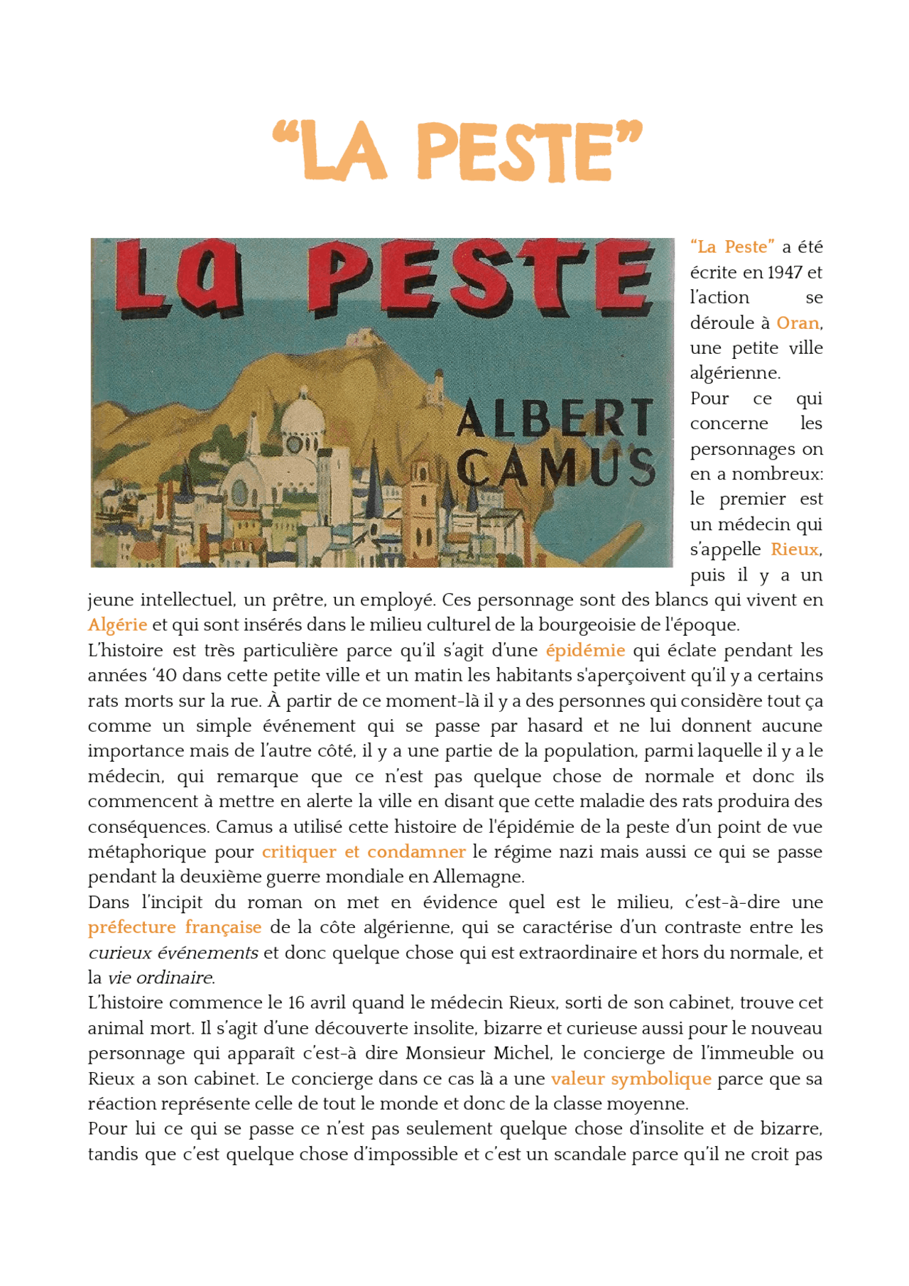 La Peste Albert Camus Appunti Di Francese Docsity