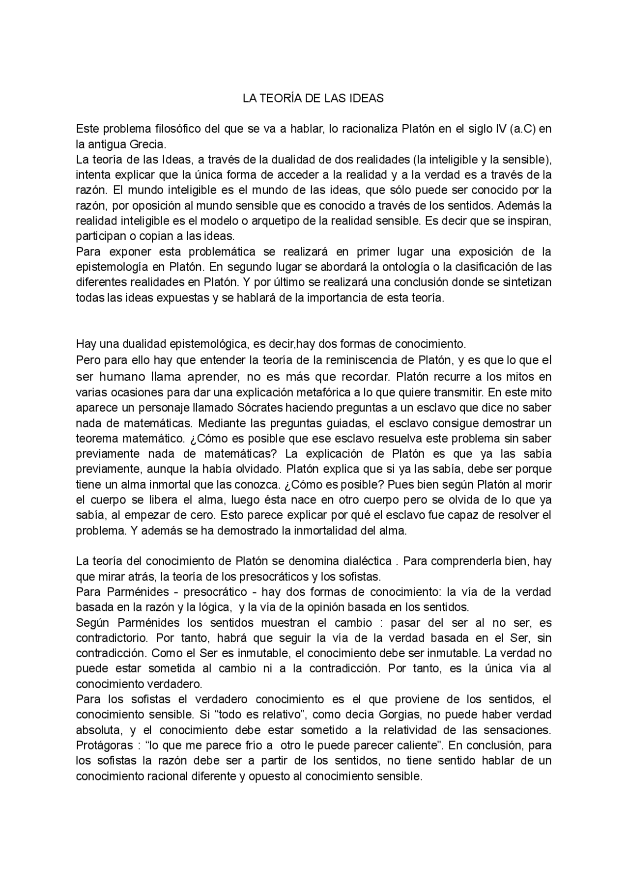 Disertación De La Teoría De Las Ideas Apuntes De Historia De La