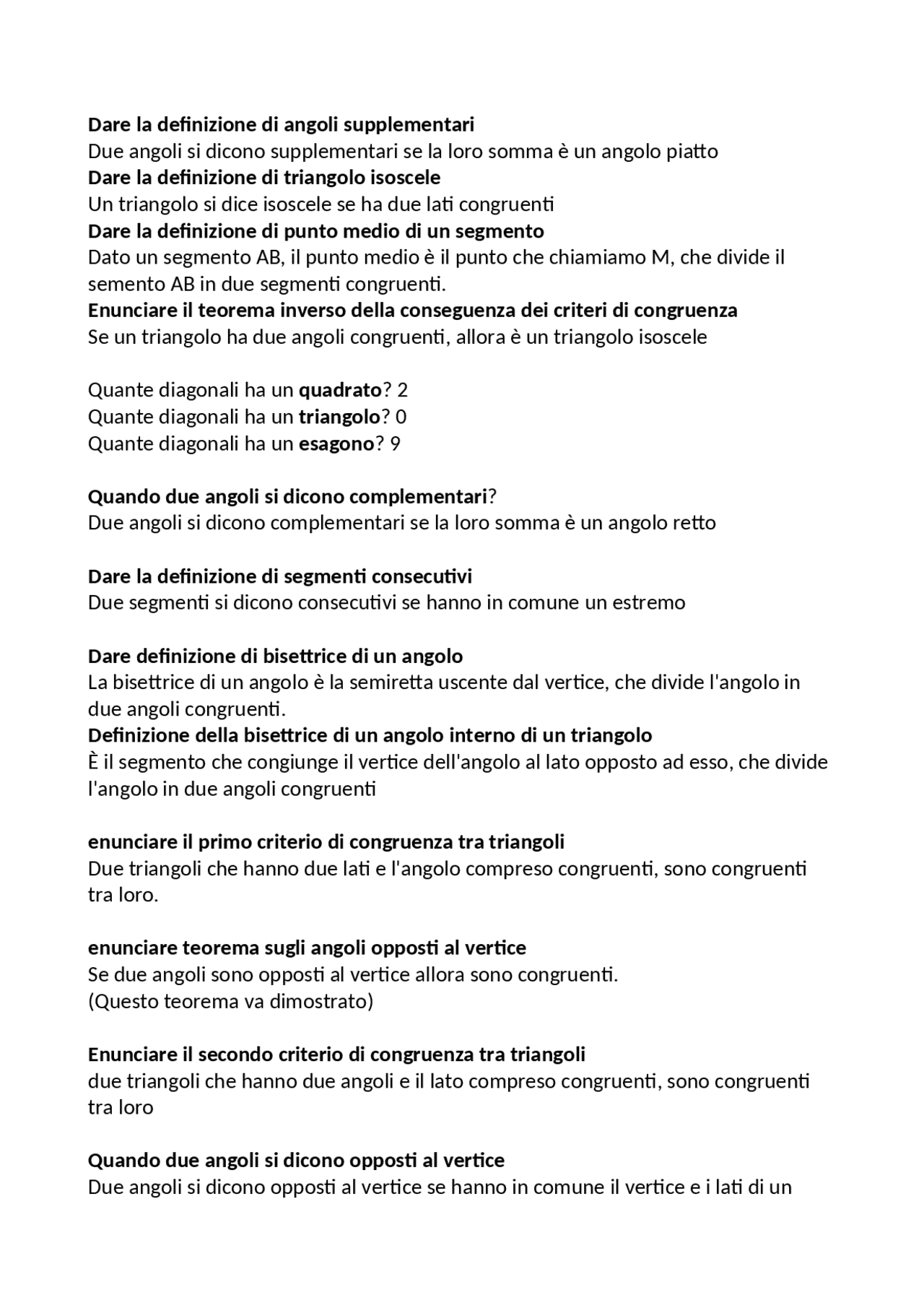 Domande Tipo Di Geometria Prove Desame Di Geometria Docsity