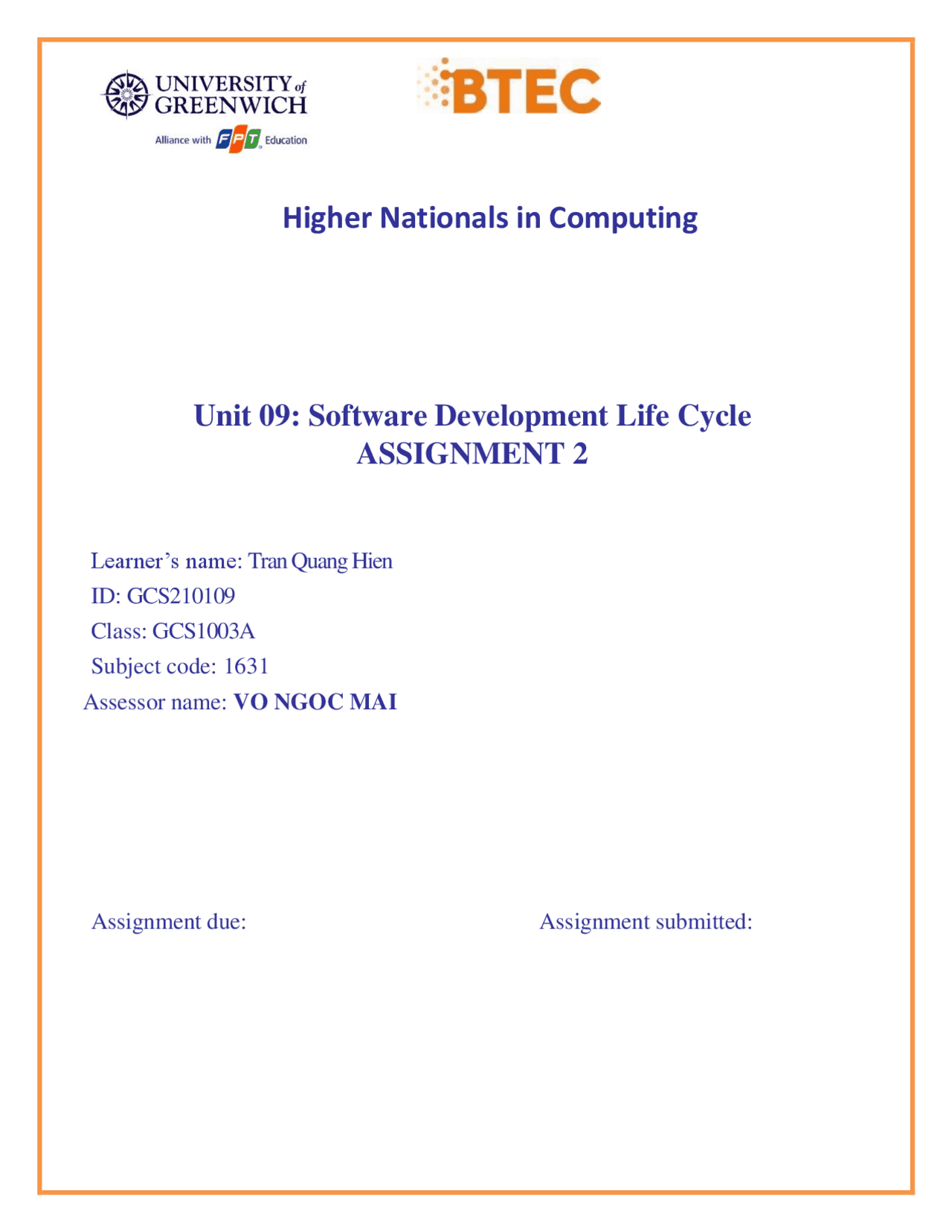 1631gcs210109tranquanghienassignment2 Assignments Computer Science Docsity