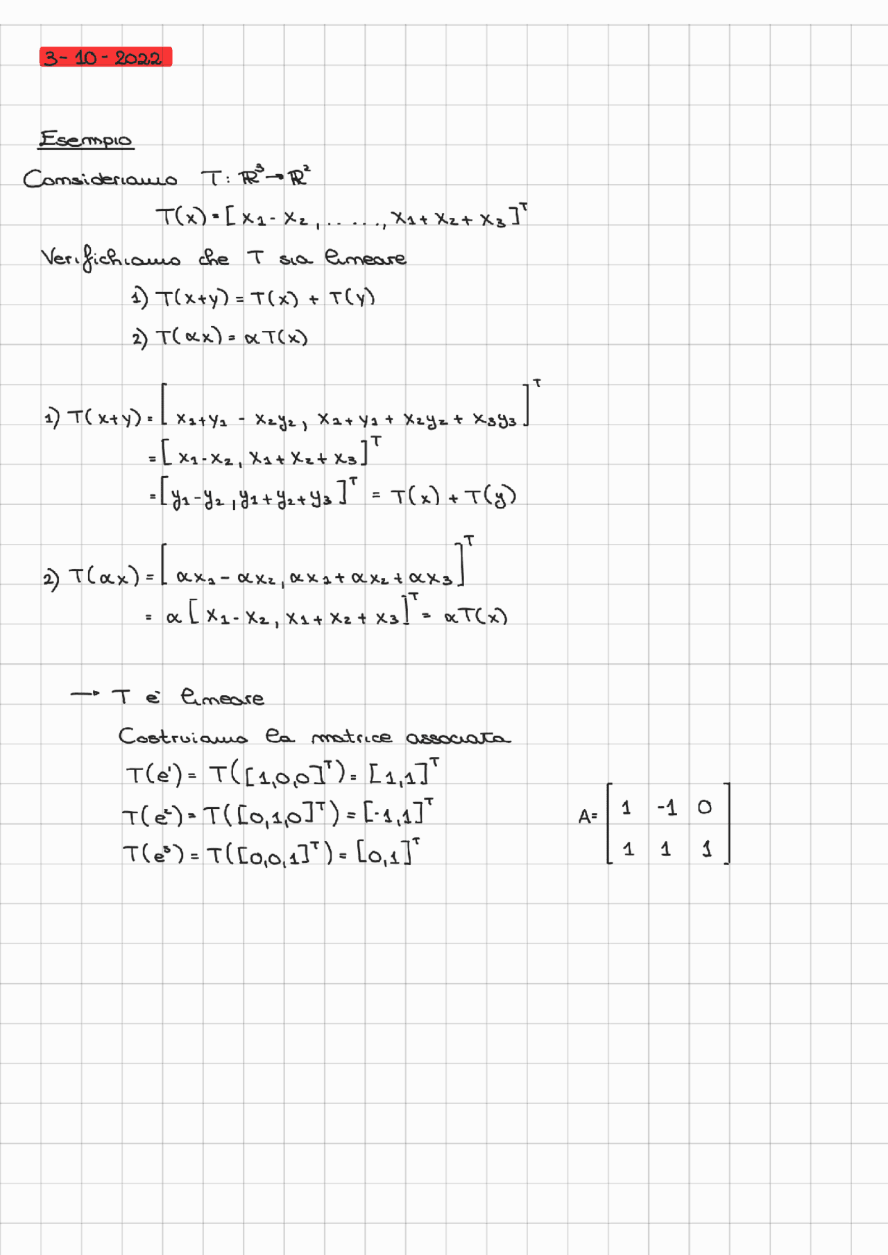 Operazioni con gli operatori lineari, rango | Appunti di Matematica Per ...
