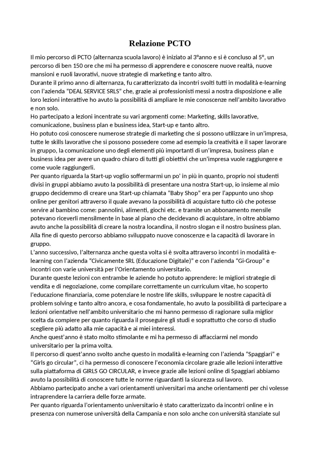 Relazione PCTO per prendere spunto | Guide, Progetti e Ricerche di ...