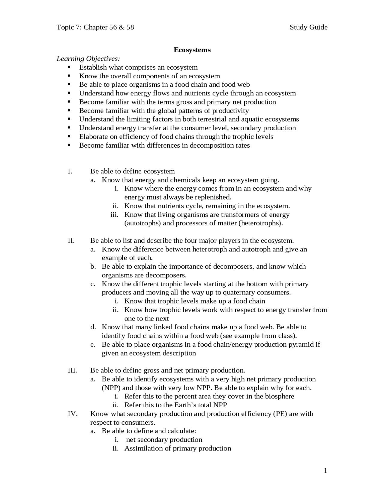 Ecosystems For Exam 3 Review Assignments Biology Docsity