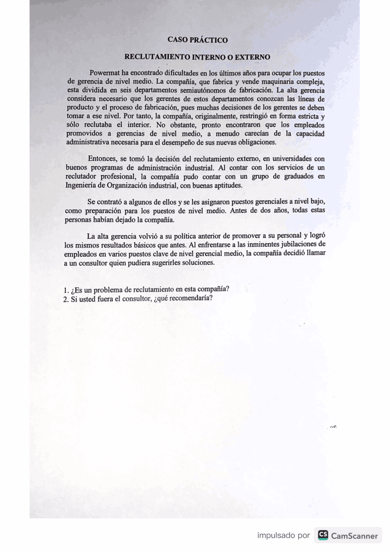 Caso PrÁctico Reclutamiento Ejercicios De Dirección De Recursos
