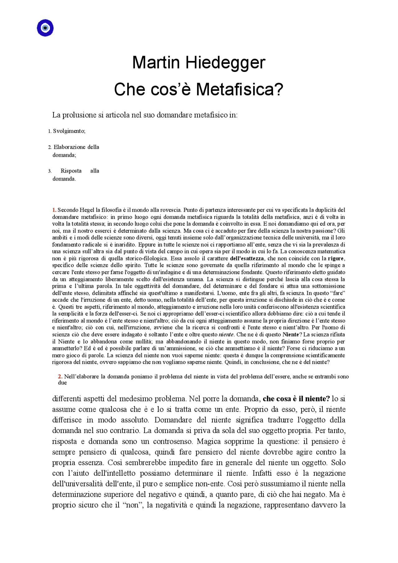 Martin Heidegger Che Cosè Metafisica Schemi E Mappe Concettuali Di