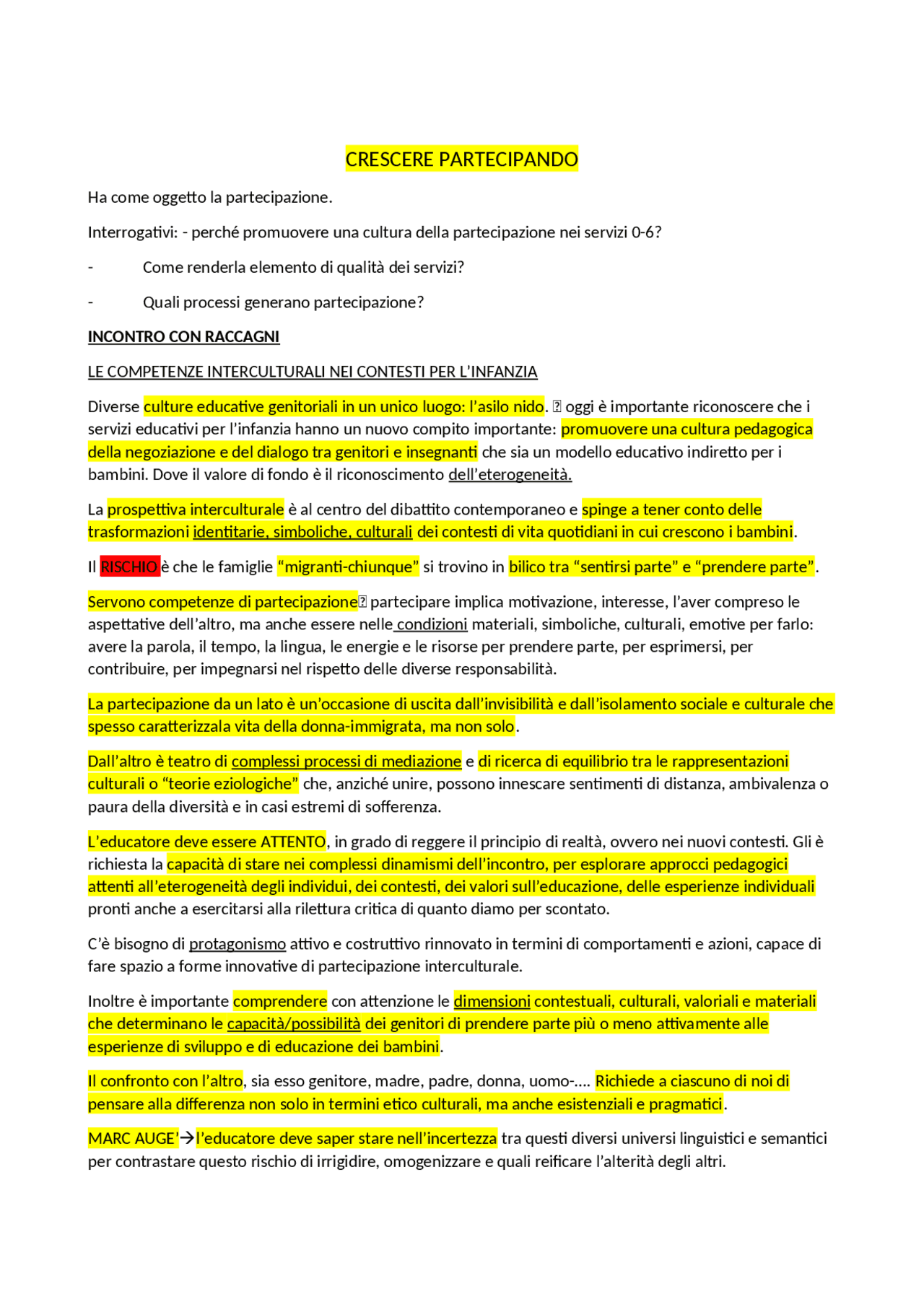 Riassunto Del Libro Crescere Partecipando Appunti Di Pedagogia Docsity