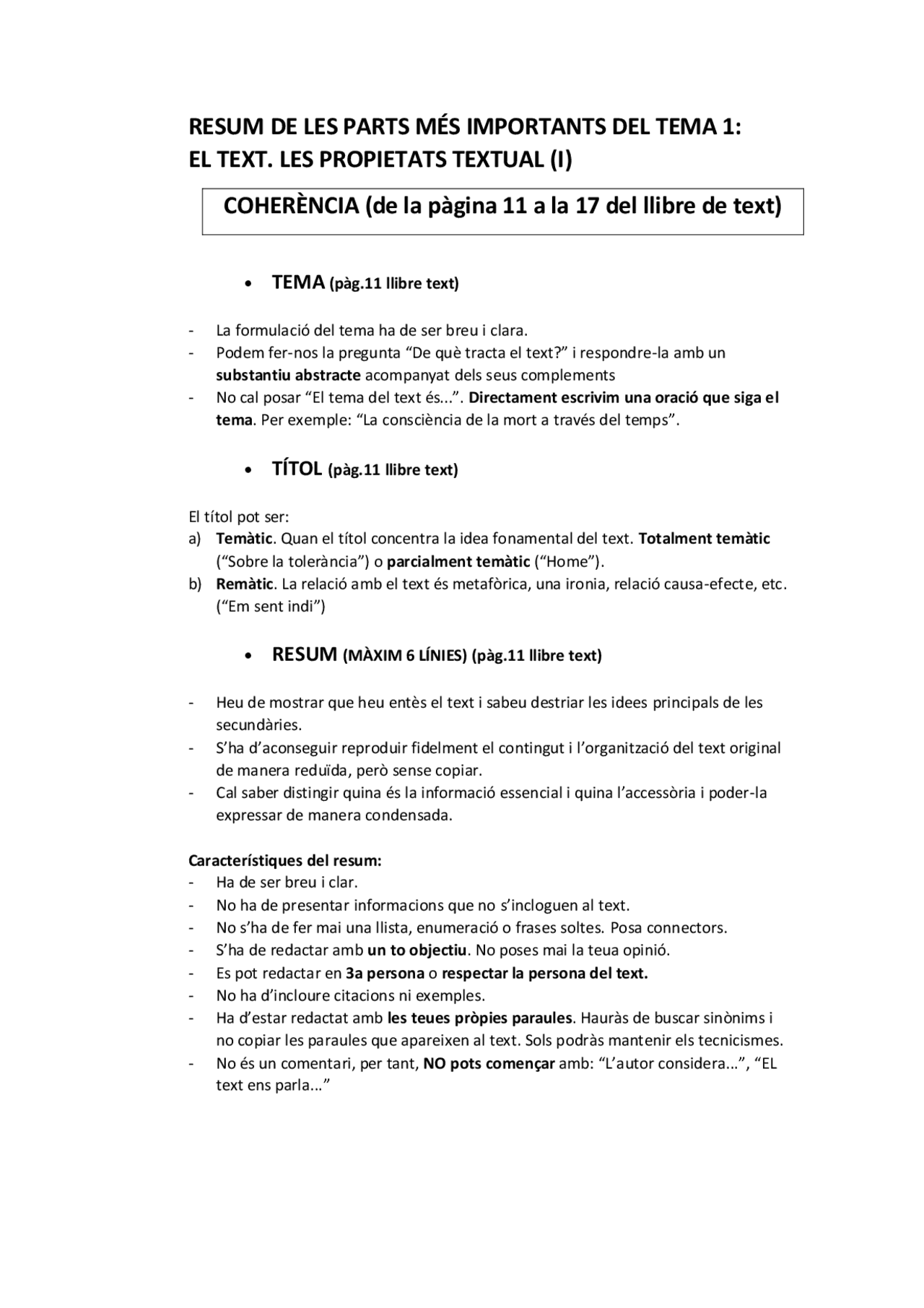 Resumen Tema 1 Valenciano 2o de Bachillerato | Resúmenes de Valenciano ...
