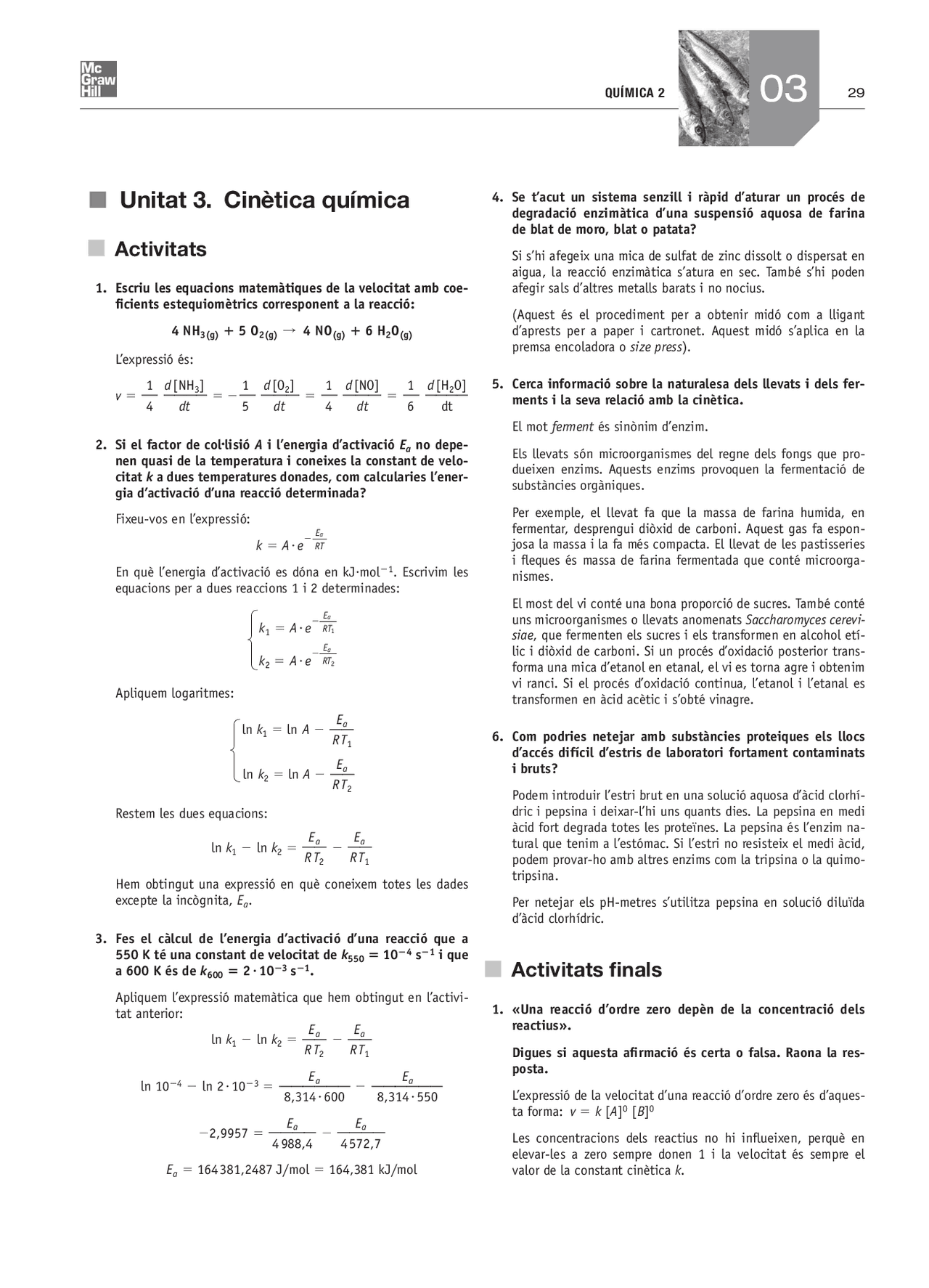 Quimica Ii Unitat 3 Cinètica De Les Reaccions Ejercicios De Química