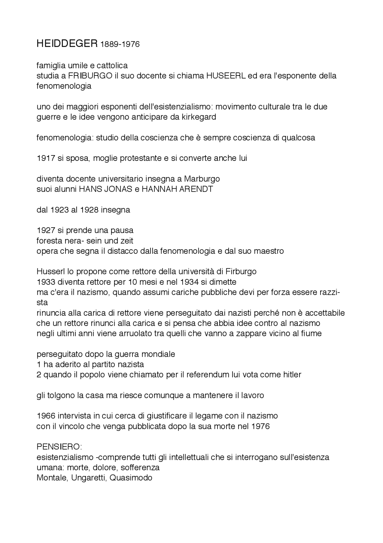 Appunti Su Vita E Opere Di Heidegger Appunti Di Filosofia Docsity