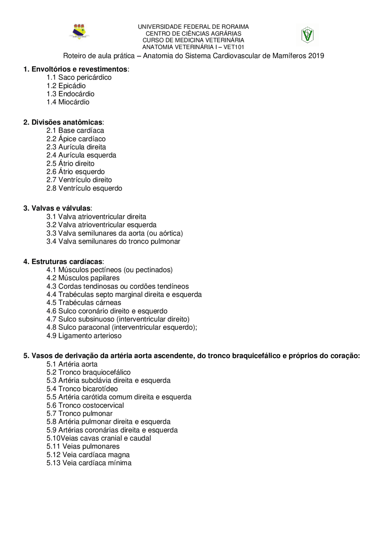 Roteiro Sistema Cardiovascular Esquemas Anatomia Docsity