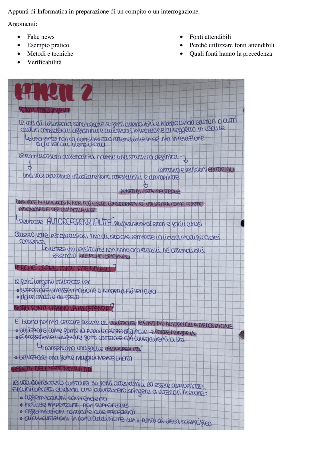 Appunti Di Informatica In Preparazione Di Un Compito O Un