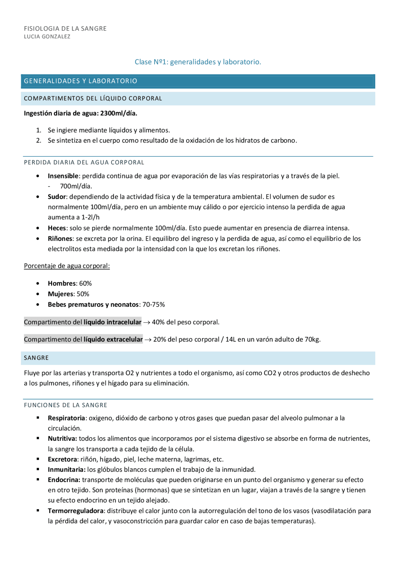 Resúmen Fisiología De La Sangre Resúmenes De Fisiología Humana Docsity