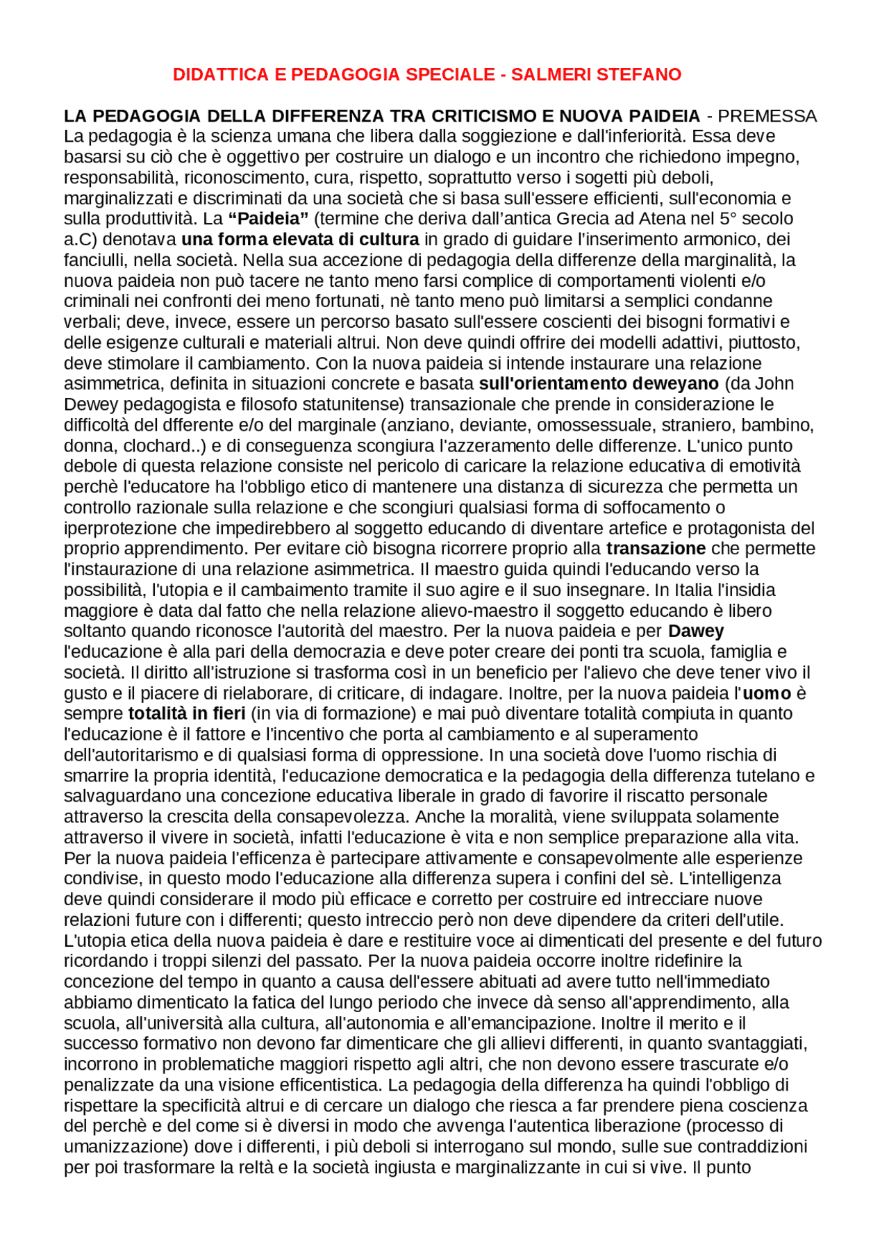Manuale Di Pedagogia Della Differenza Stefano Salmeri Dispense Di
