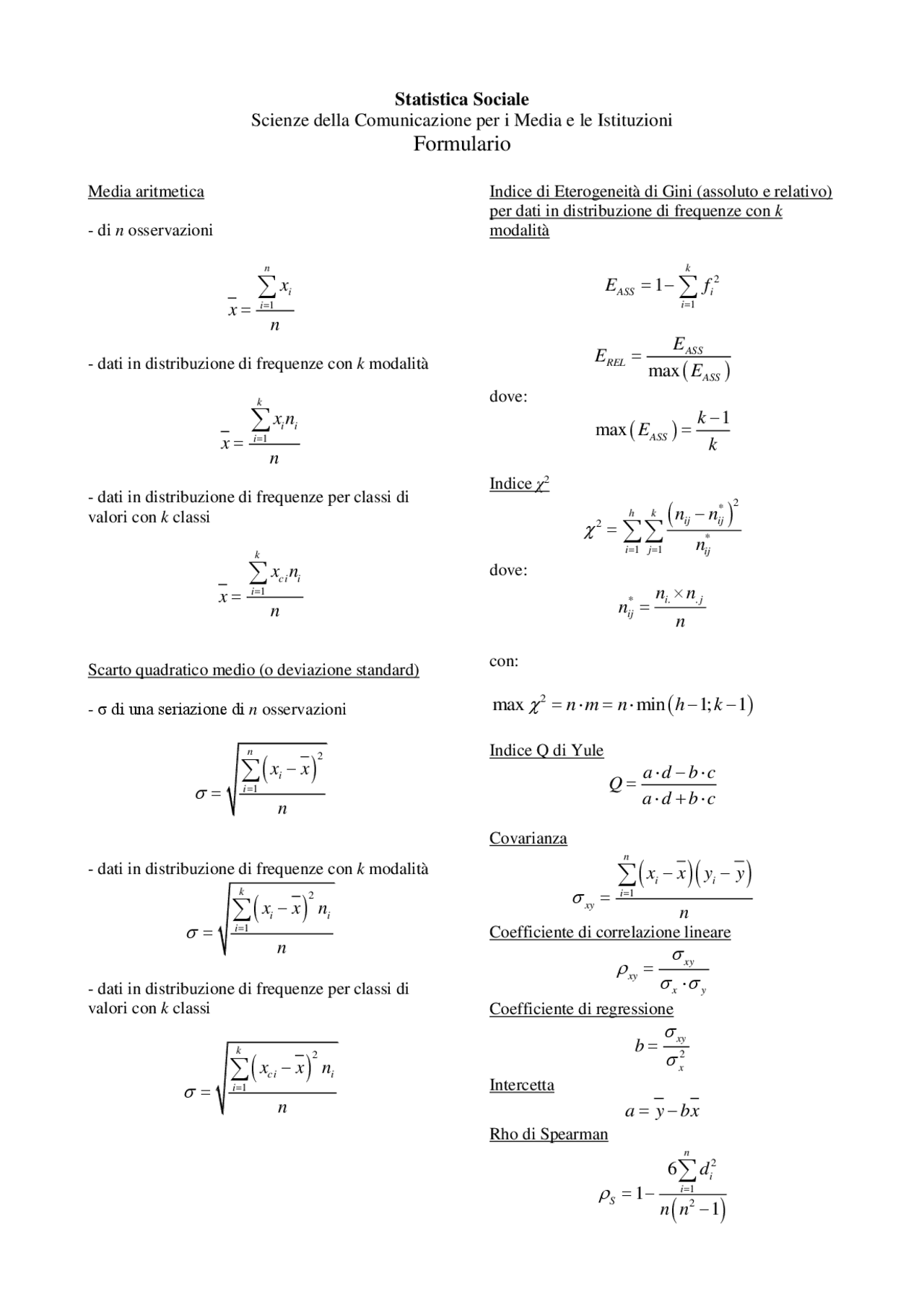Formulario di Statistica Sociale | Formulari di Statistica Sociale ...