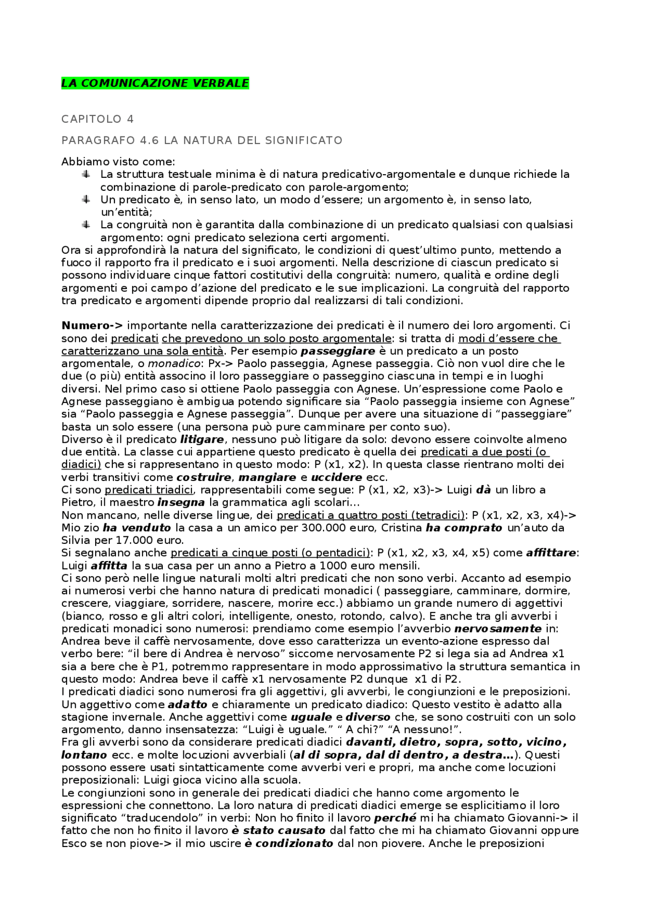 Riassunto La Comunicazione Verbale” Sintesi Del Corso Di Linguistica