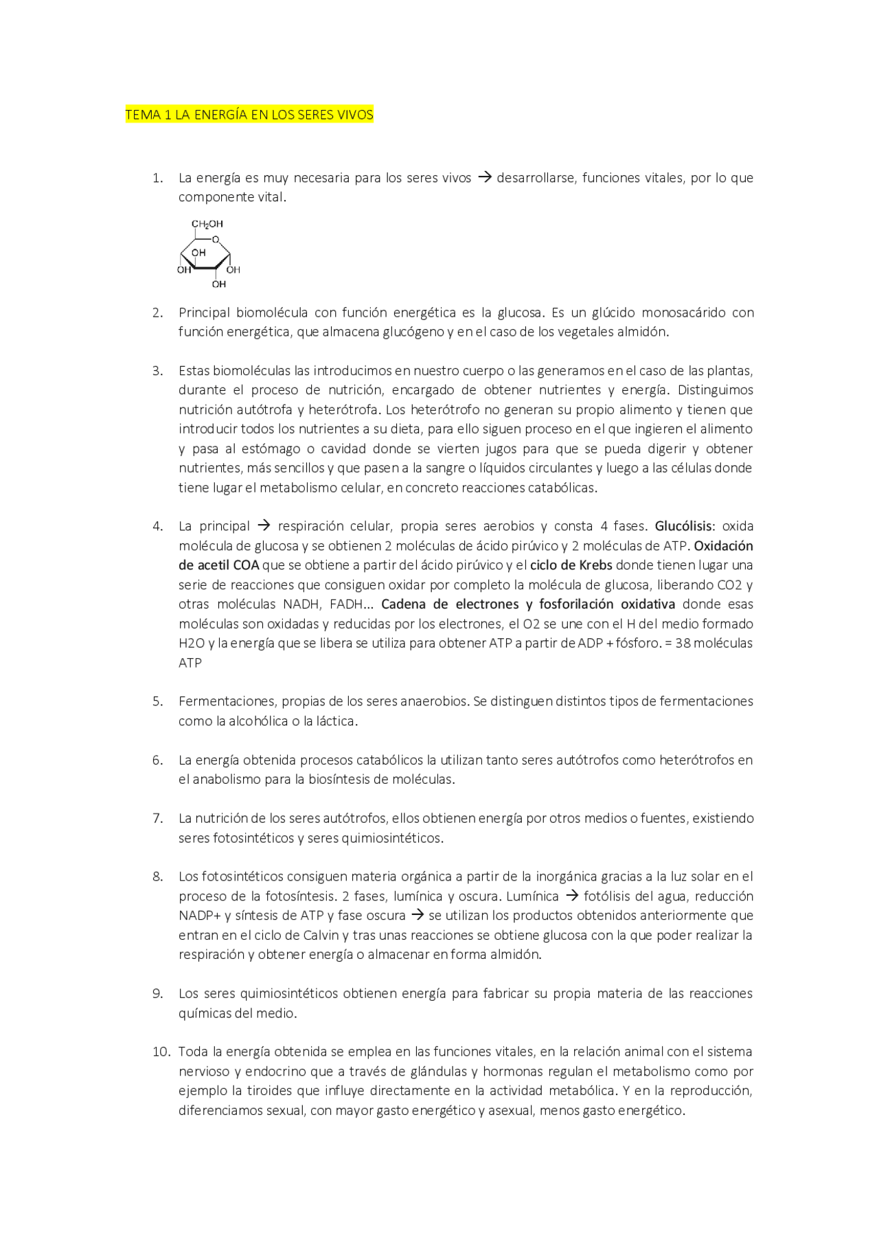 Tema La EnergÍa En Los Seres Vivos Resúmenes De Biología Docsity