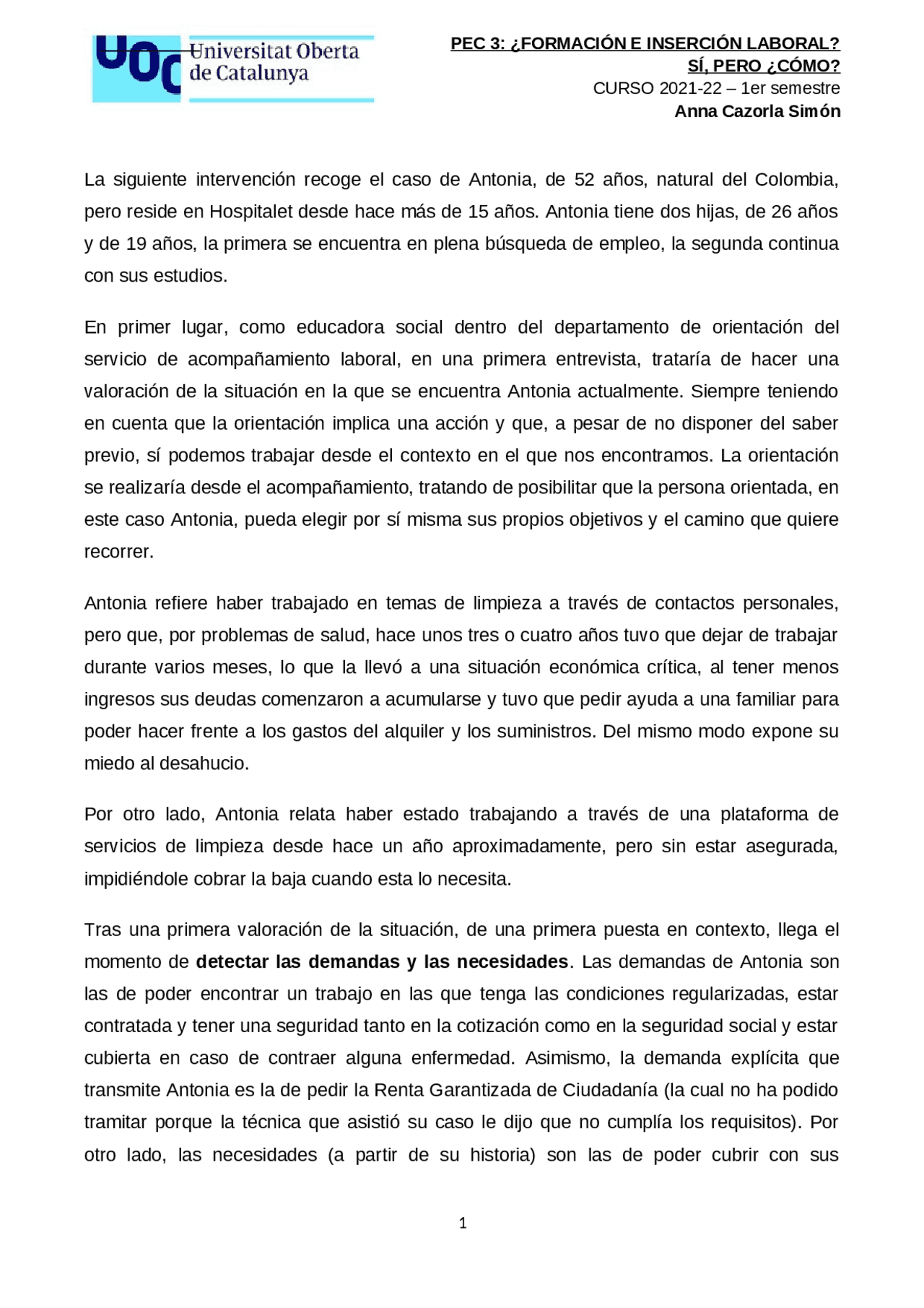 Pec 3 FormaciÓn E InserciÓn Laboral Ejercicios De Formación Y