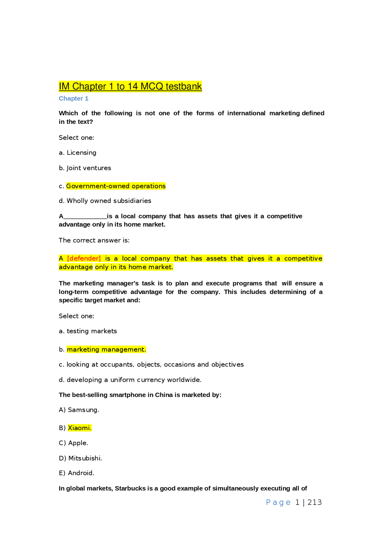 IM Chapter 1 to 14 MCQ TEST BANK(ALL QUESTIONS WITH ANSWERS UPDATED ...