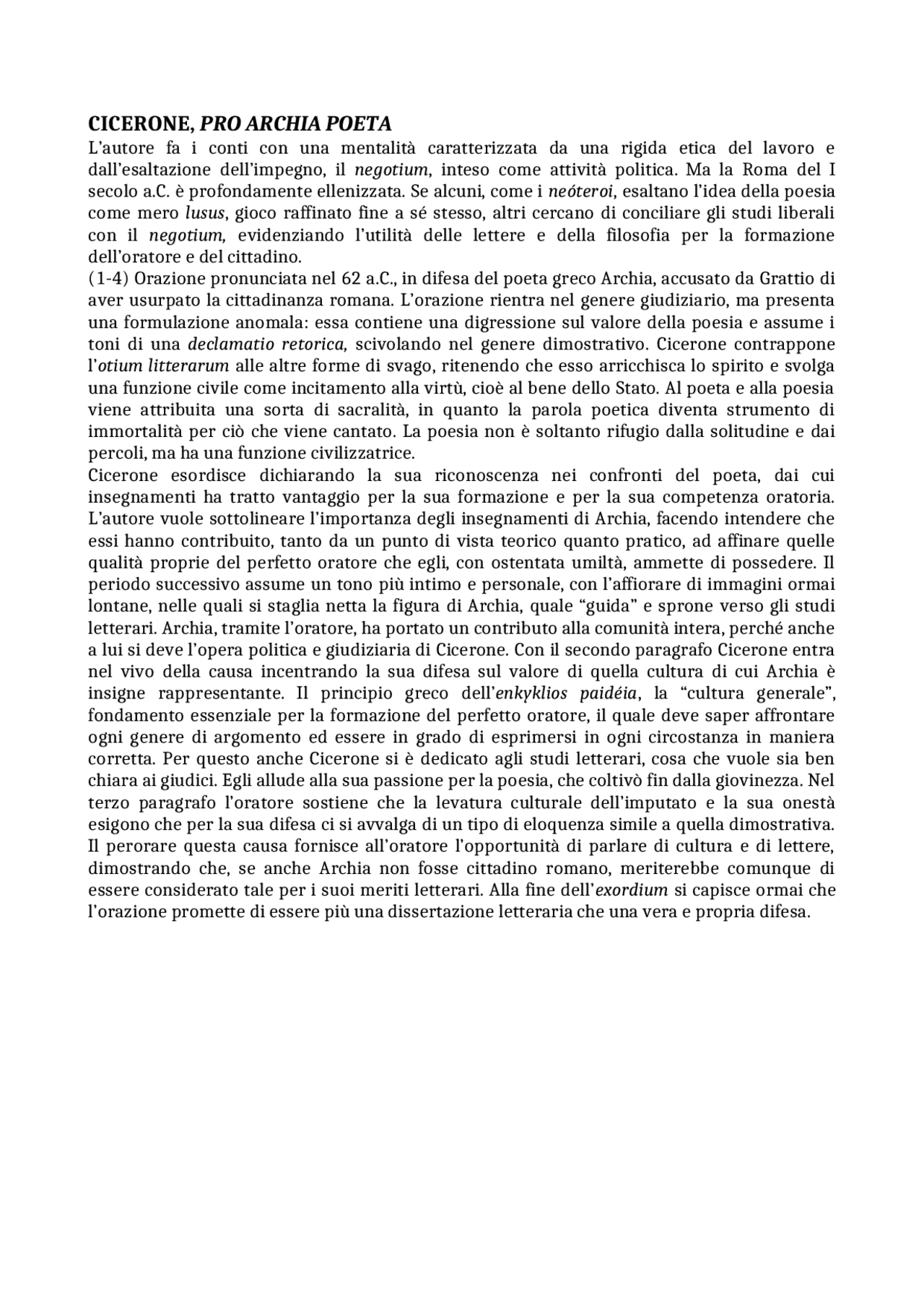 Cicerone, Pro Archia poeta | Schemi e mappe concettuali di Letteratura ...
