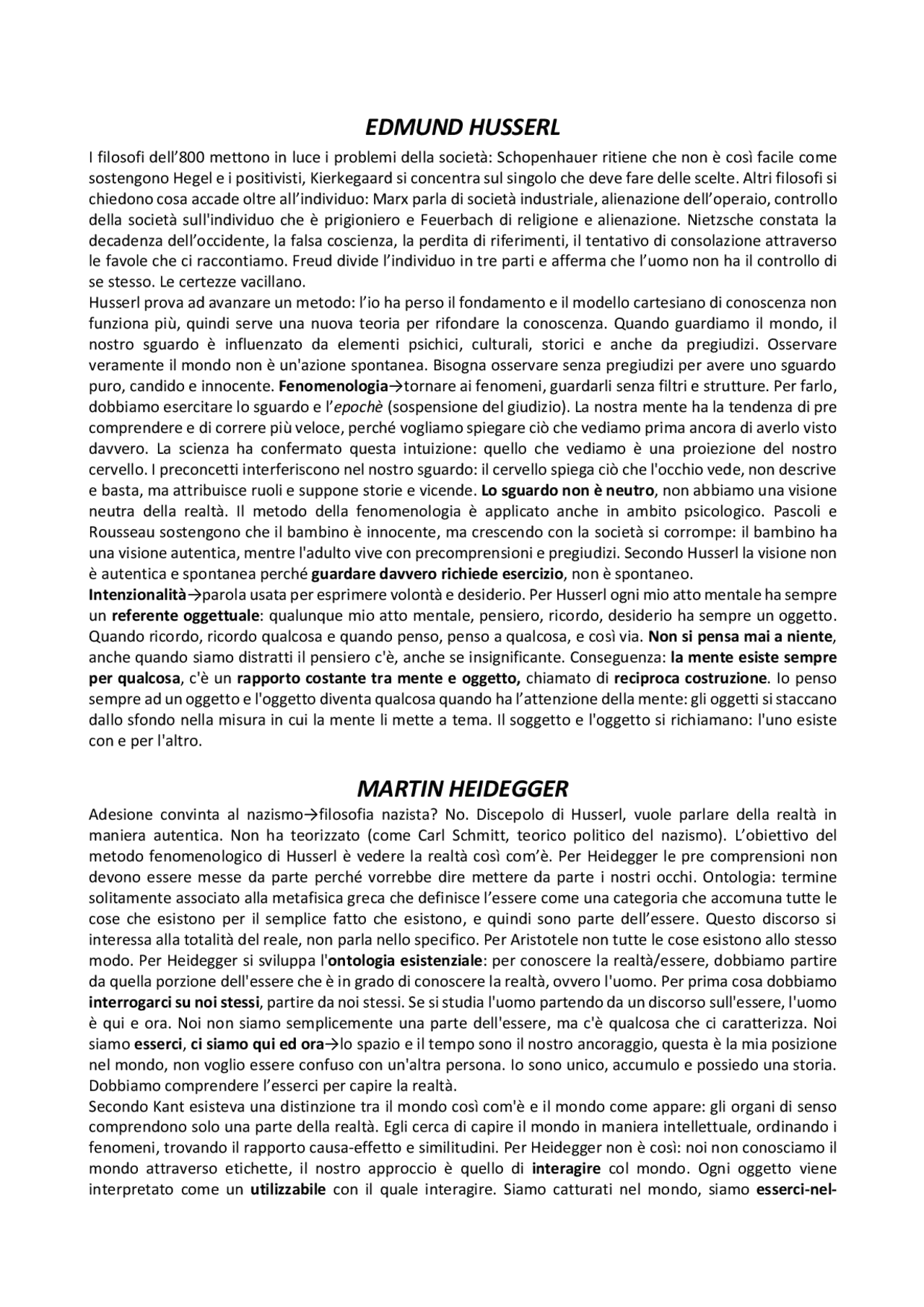 Husserl E Heidegger Riassunto Filosofia Appunti Di Filosofia Docsity