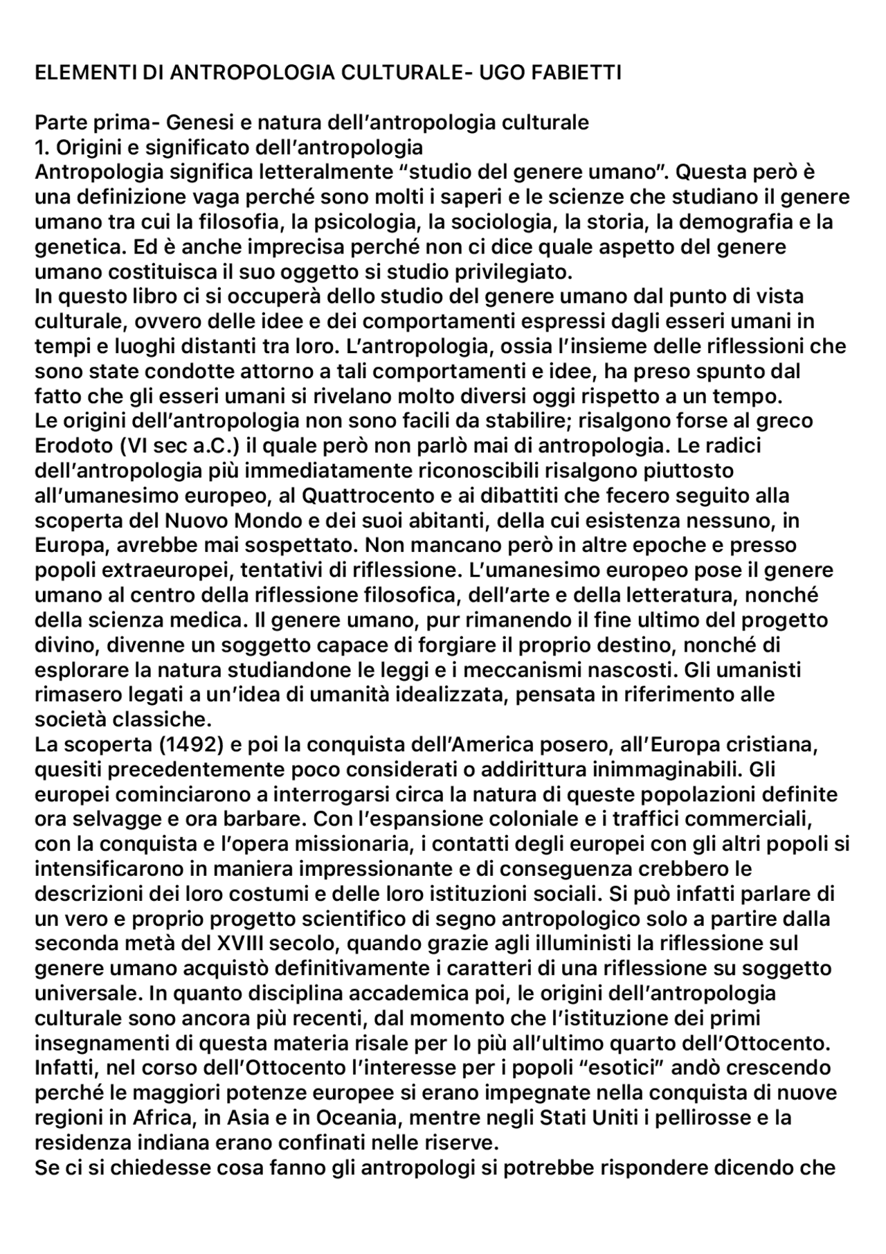 Riassunto Del Libro Elementi Di Antropologia Culturale Appunti Di