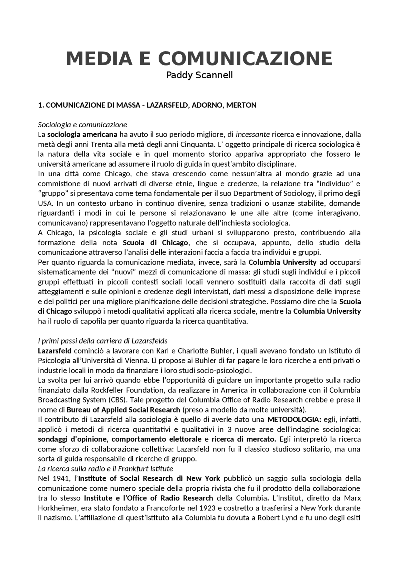 Sintesi Libro Media E Comunicazione Schemi E Mappe Concettuali Di