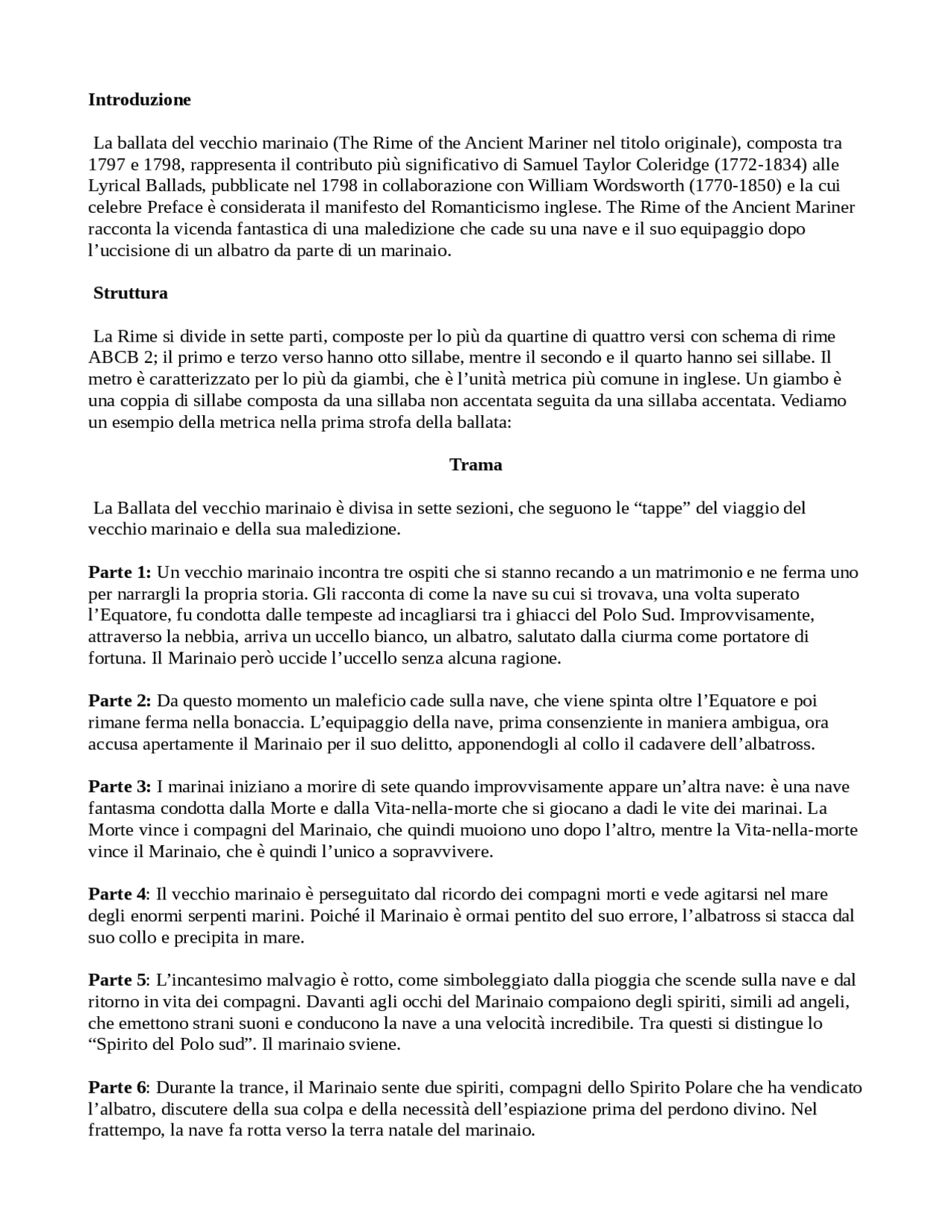 COLERIDGE LA BALLATA DEL VECCHIO MARINAIO | Schemi e mappe concettuali ...