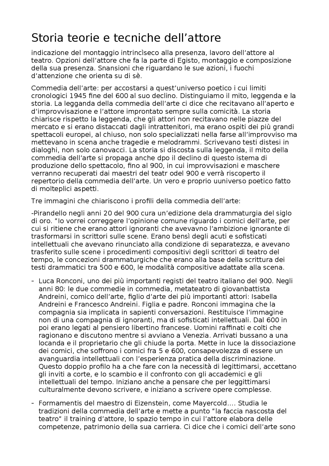 Riassunti Dei Testi Per Lesame Teorie E Tecniche Dellattore Schemi