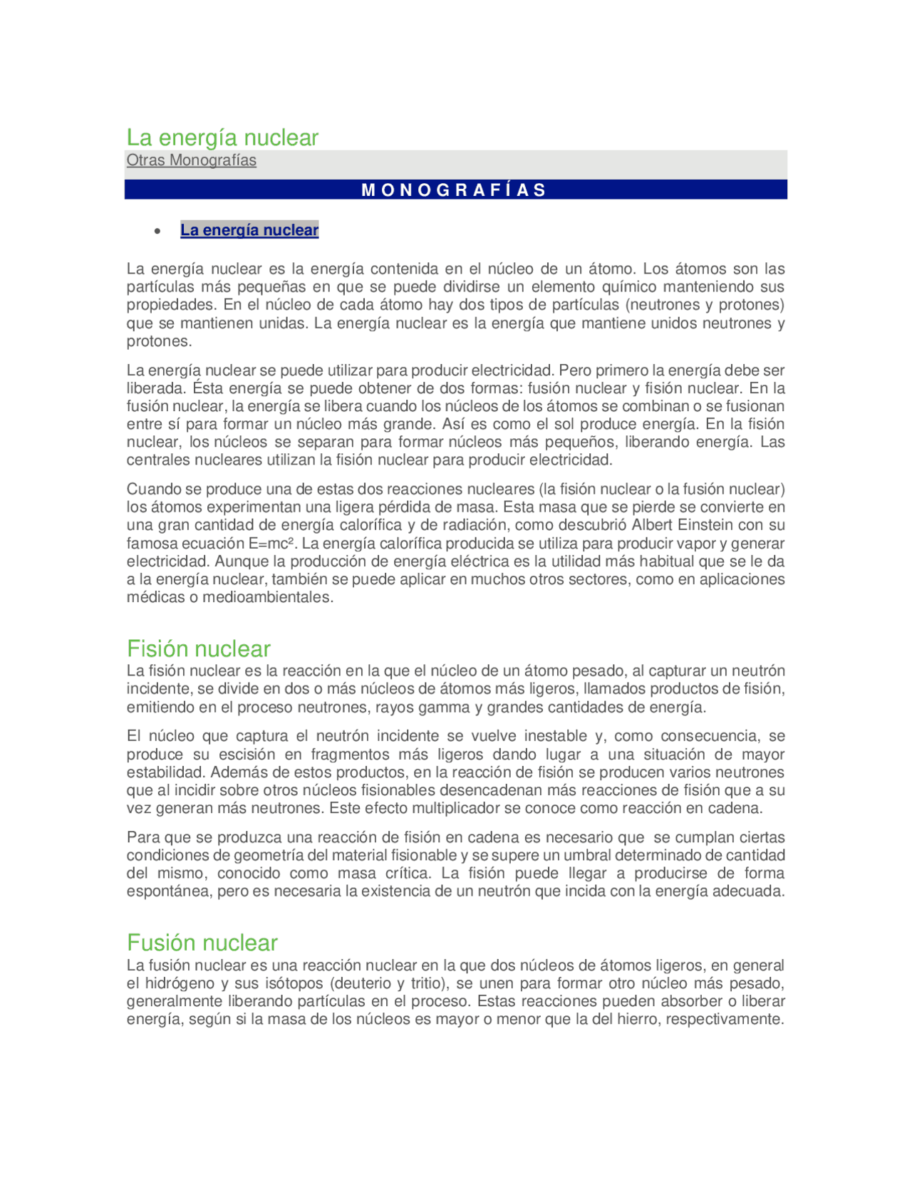 Energia nuclear y plantas nucleares | Guías, Proyectos, Investigaciones de Física Nuclear | Docsity