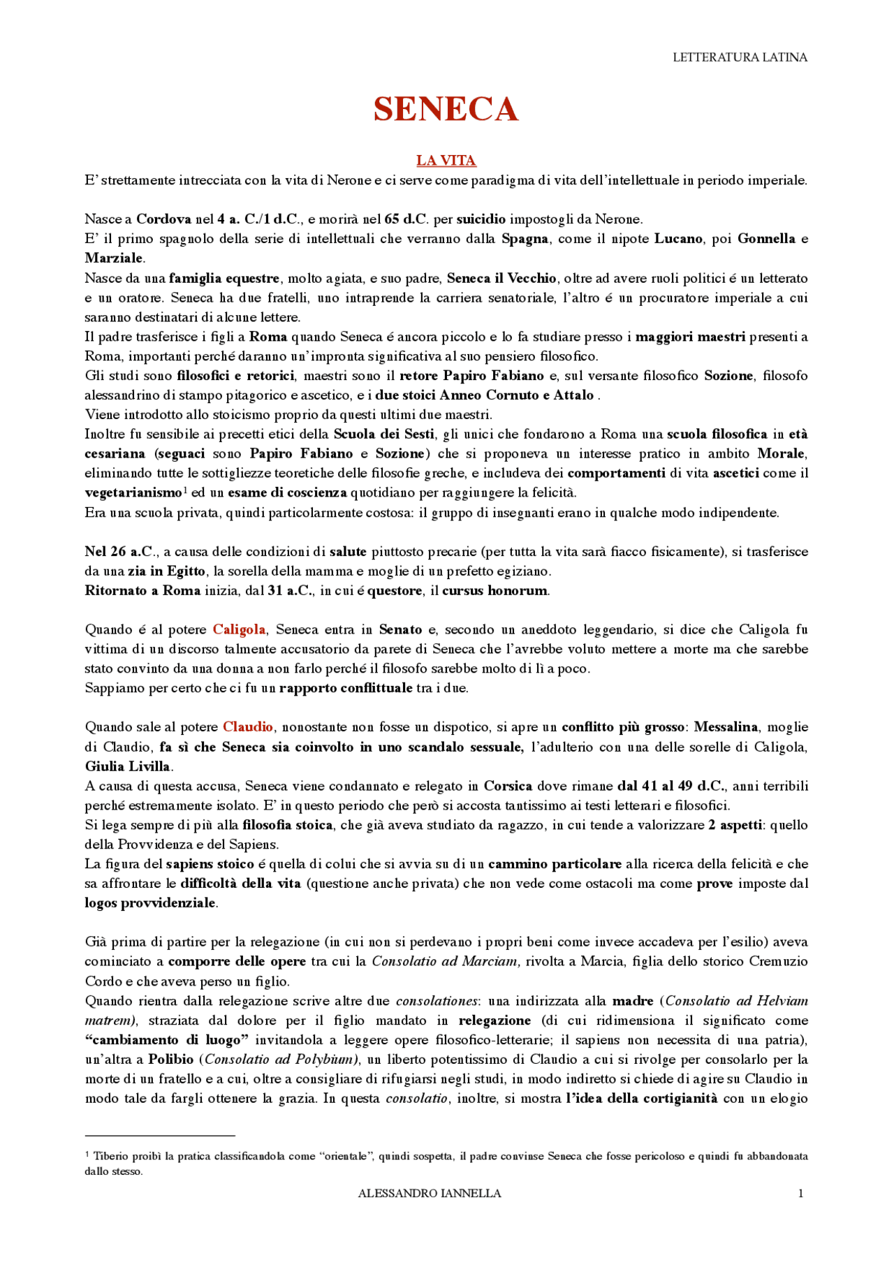 Riassunto Seneca opere e vita | Appunti di Latino | Docsity