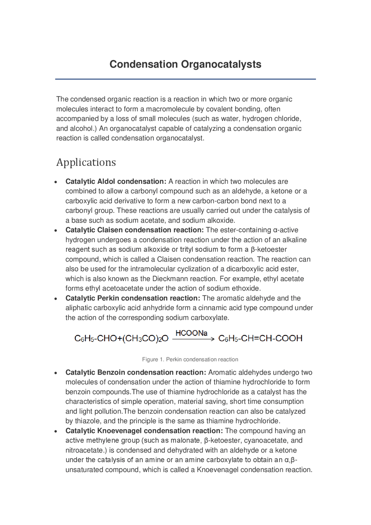 Condensation Organocatalysts | Study notes Organic Chemistry | Docsity