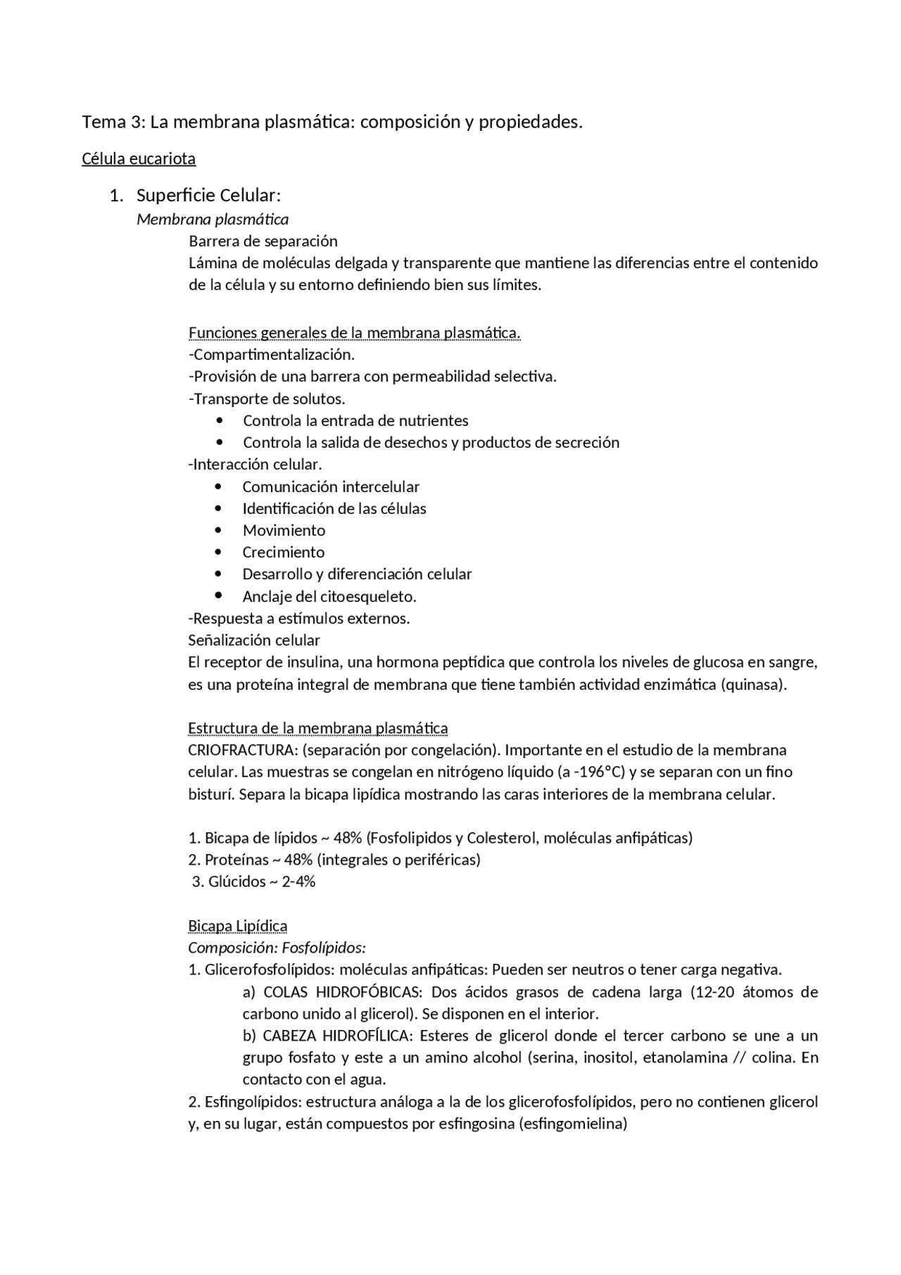 Membrana Plasmatica Funciones Diapositivas De Biología Celular Docsity