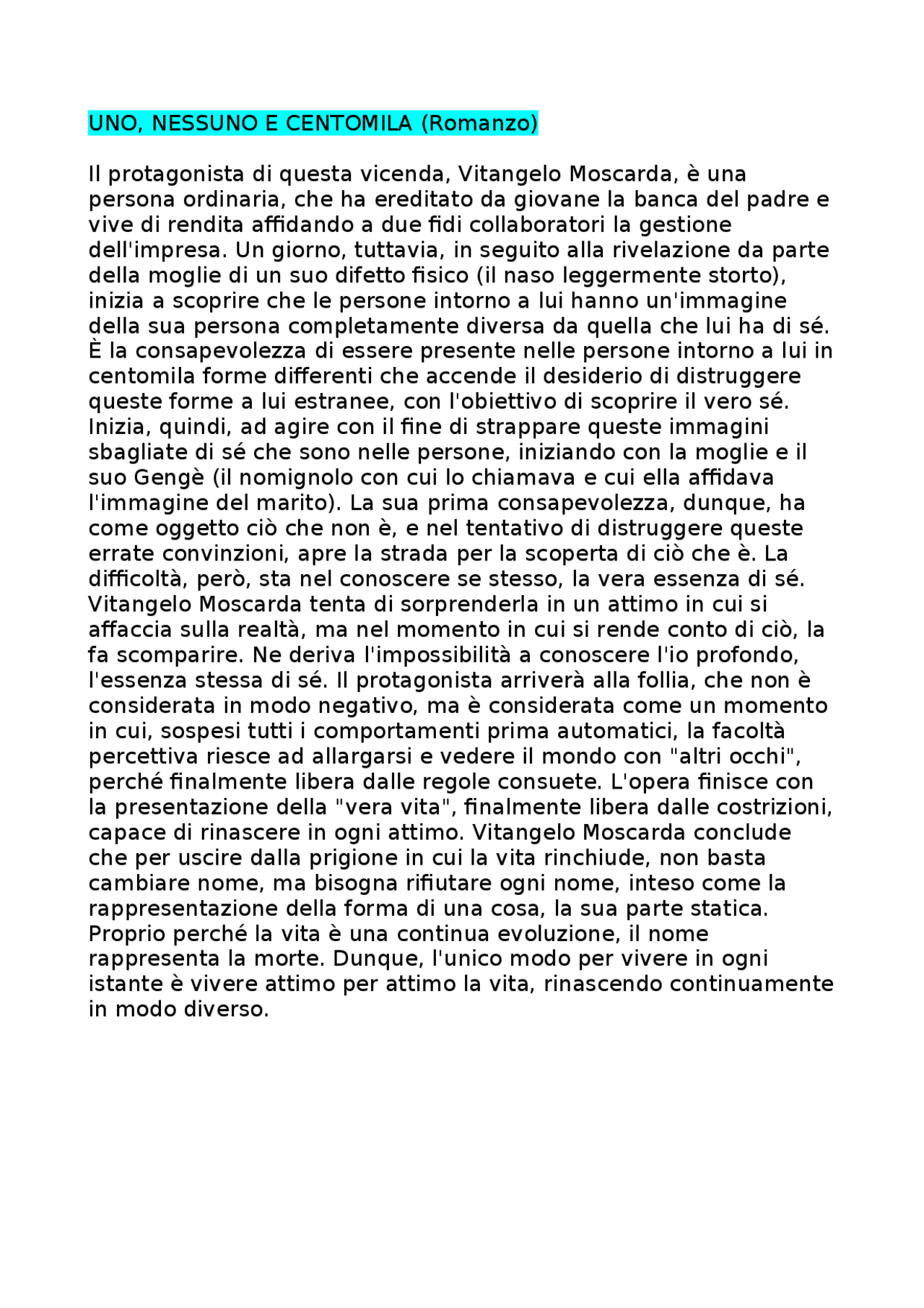 Uno Nessuno Centomila Appunti Di Italiano Docsity