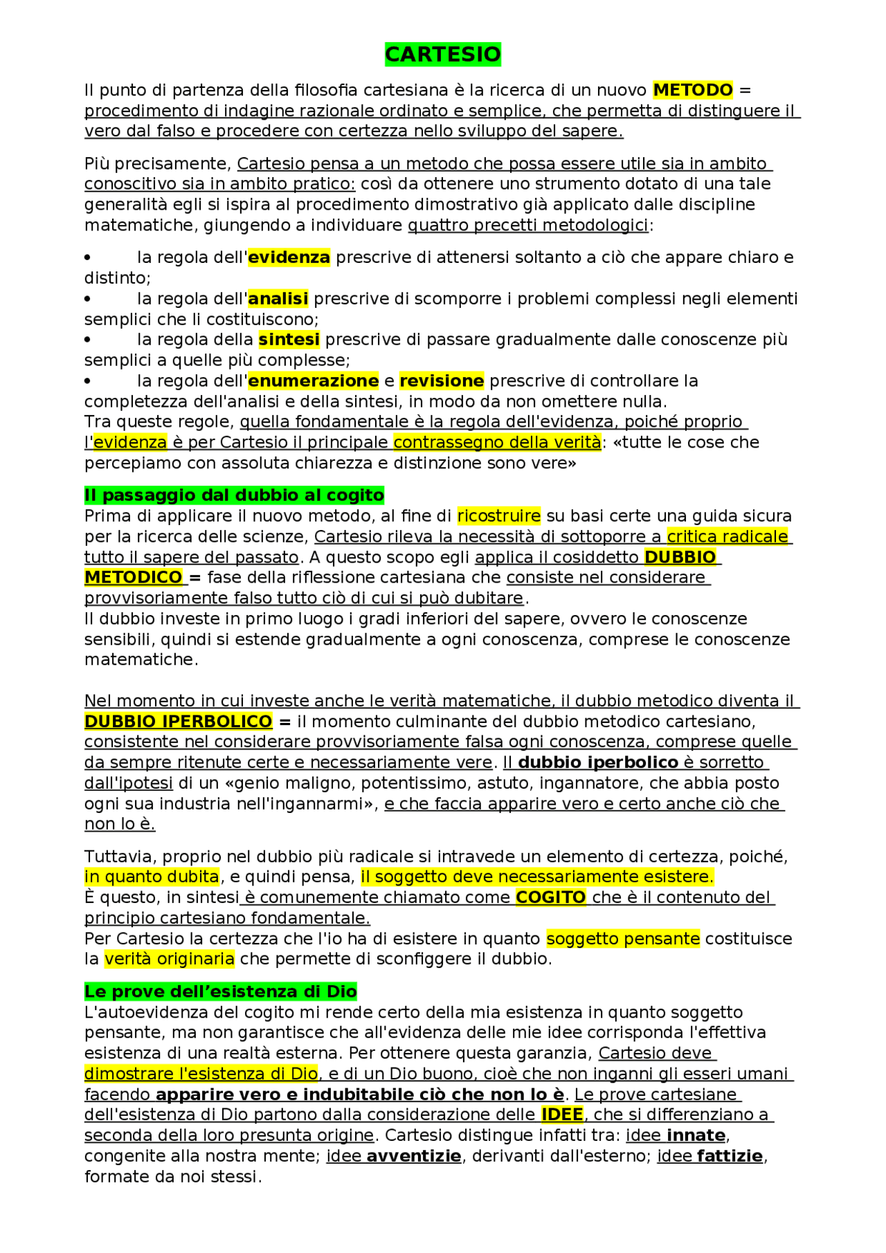 Cartesio E Pascal Schemi E Mappe Concettuali Di Filosofia Docsity