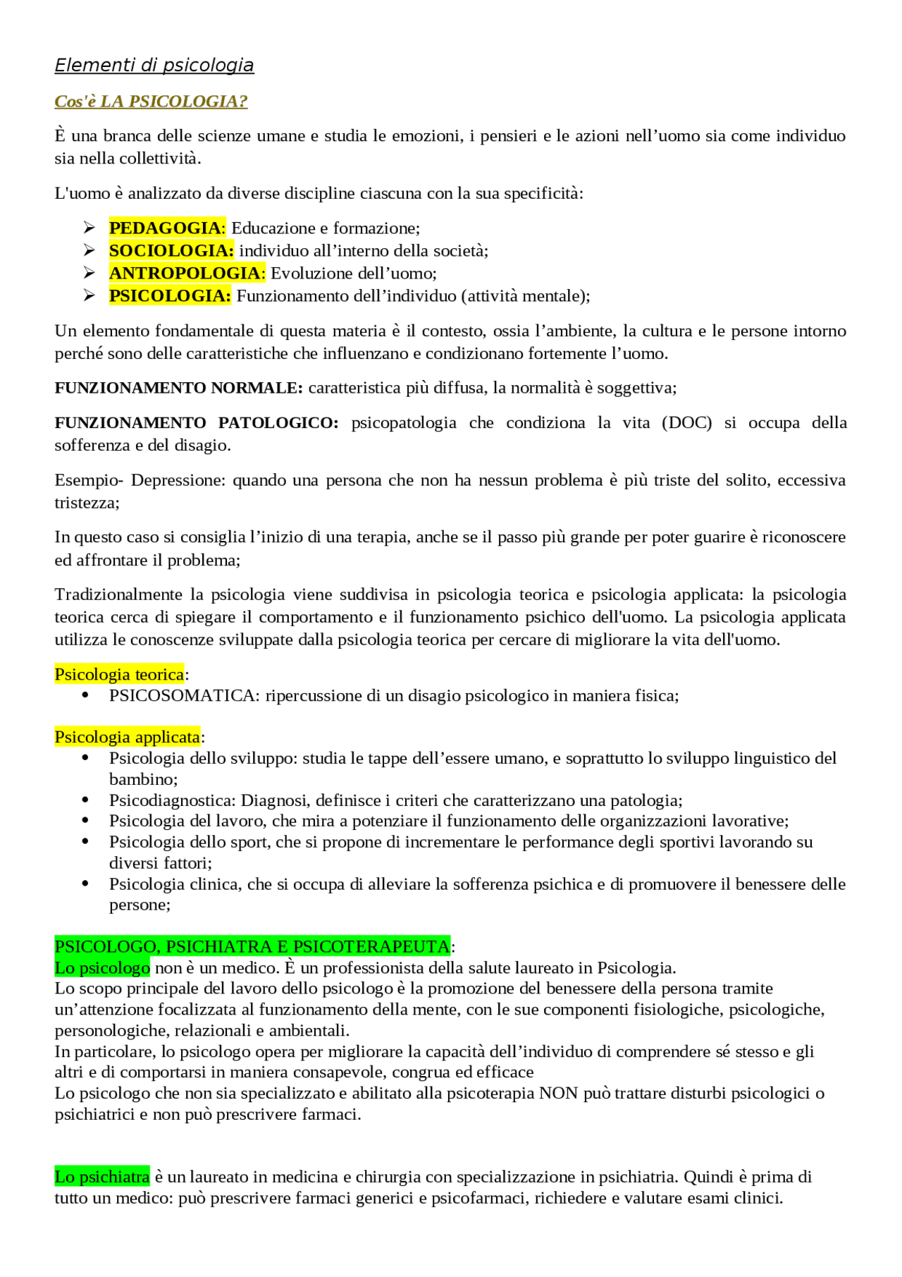 Elementi Di Psicologia Generale Appunti Di Psicologia Generale Docsity