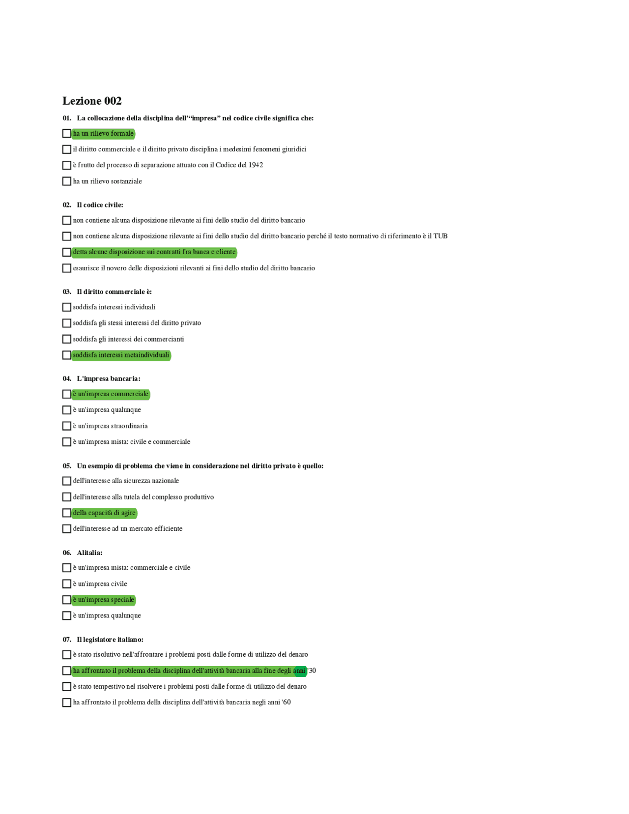 Paniere Diritto Bancario Panieri Di Diritto Docsity