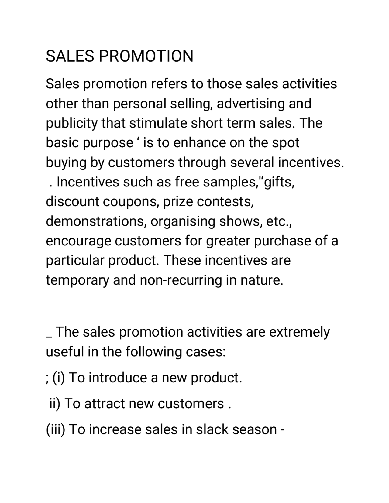 product promotion notes