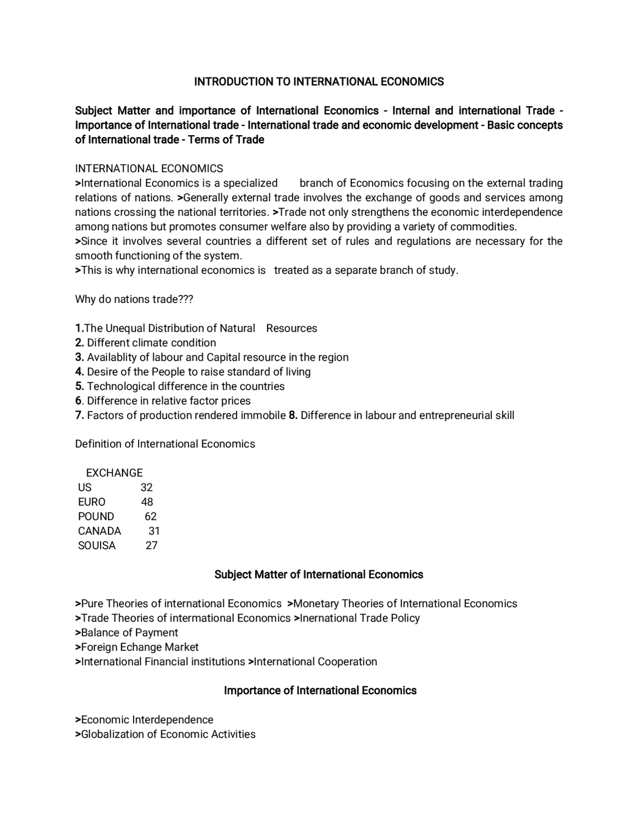 Introduction to International Economics | Lecture notes International ...