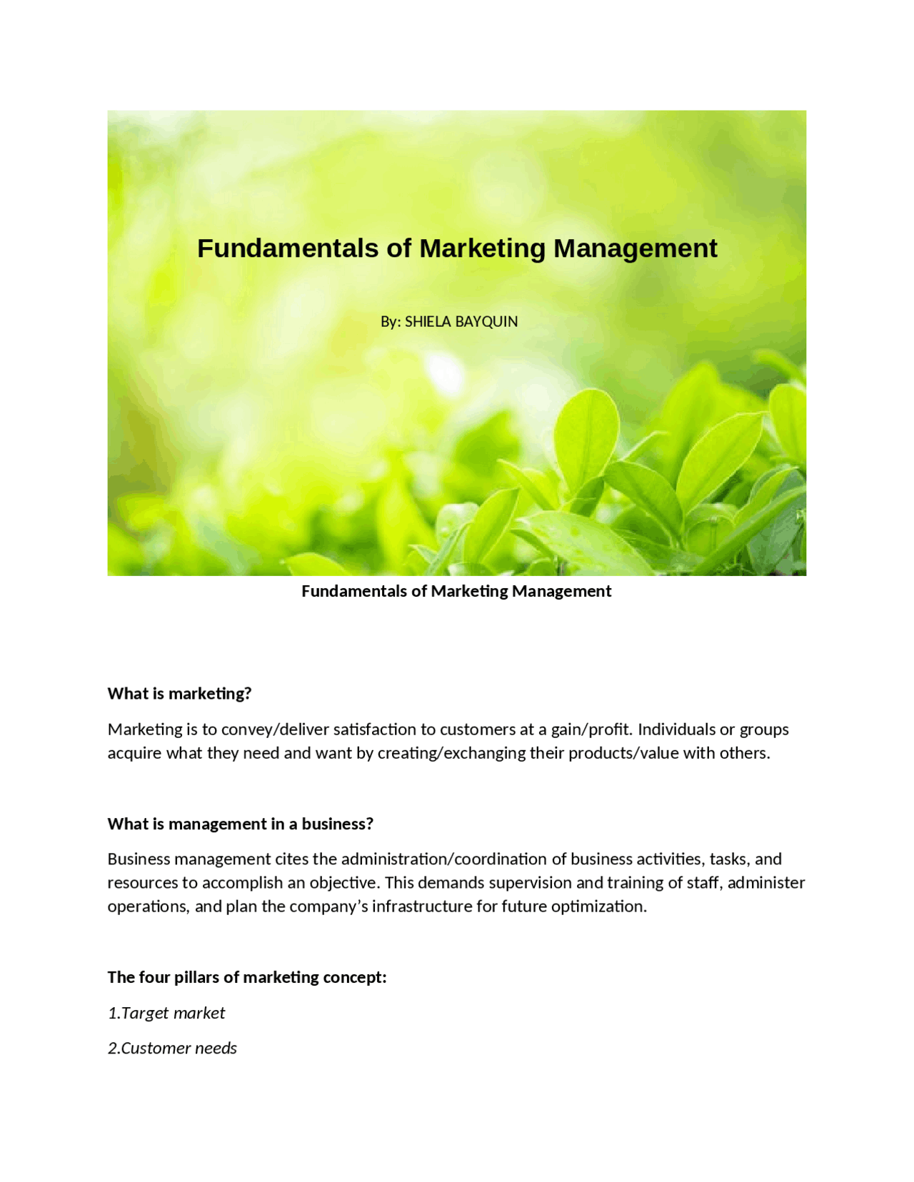 Fundamentals Of Marketing Management Summaries Marketing Management