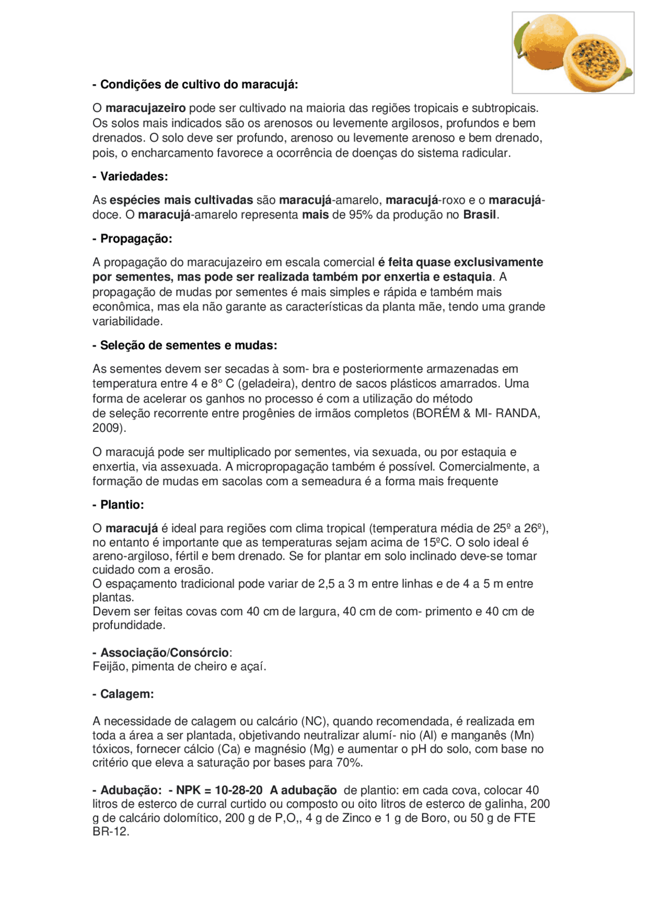 Fruticultura Maracujá Resumos Agronomia Docsity