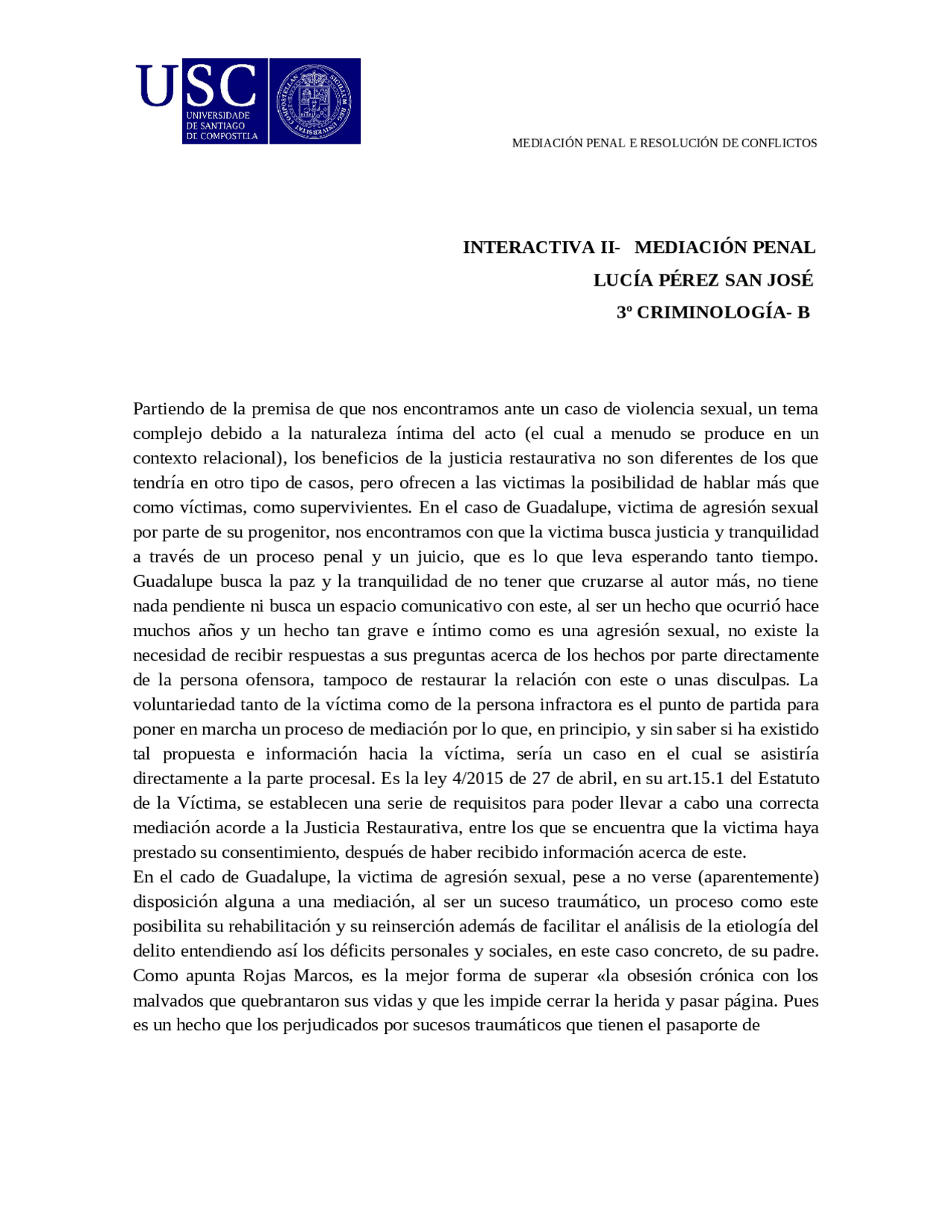 MediaciÓn Penal Interactiva Ejercicios De Justicia Penal Docsity