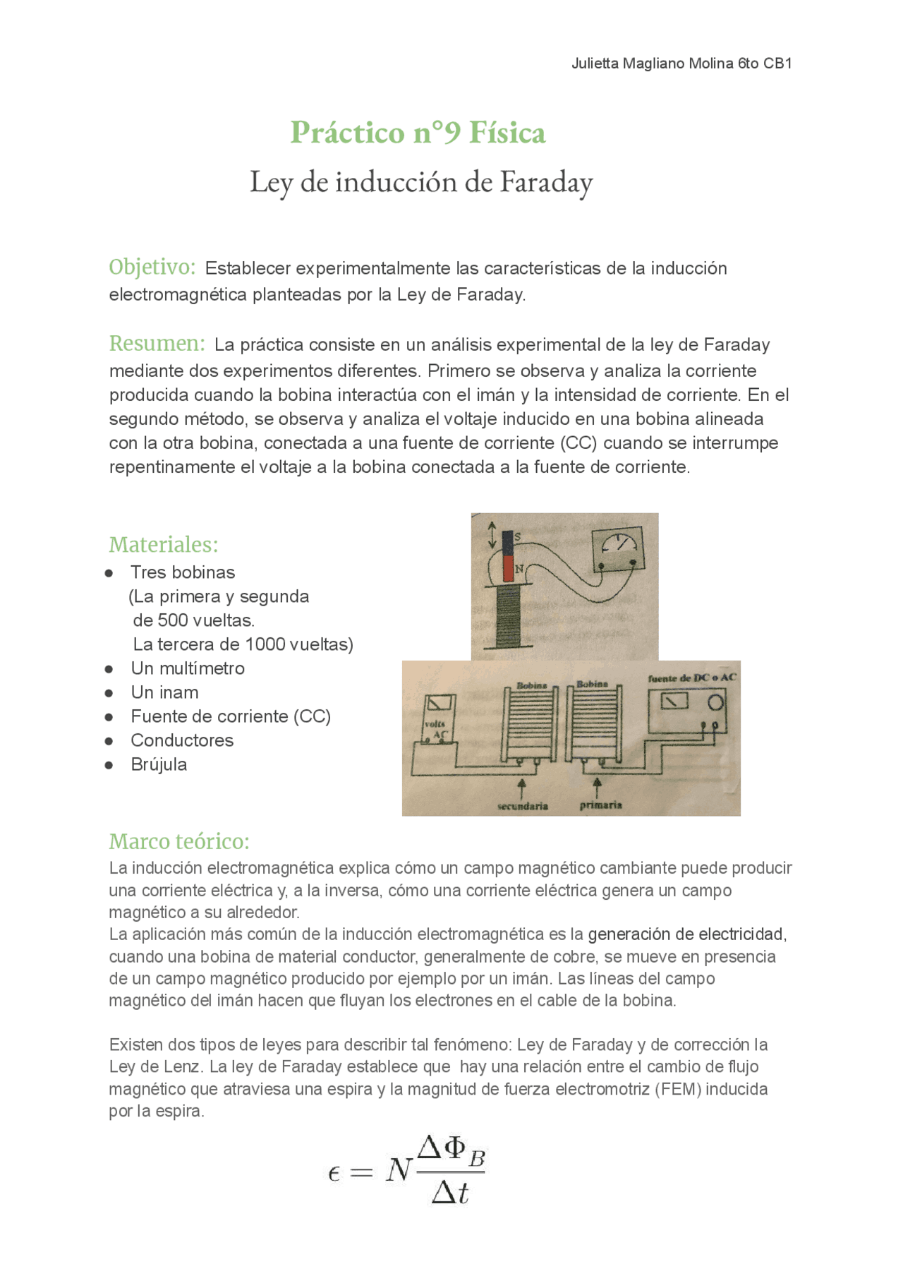 Práctico n°9 Física Ley de inducción de Faraday | Guías, Proyectos, Investigaciones de Física ...