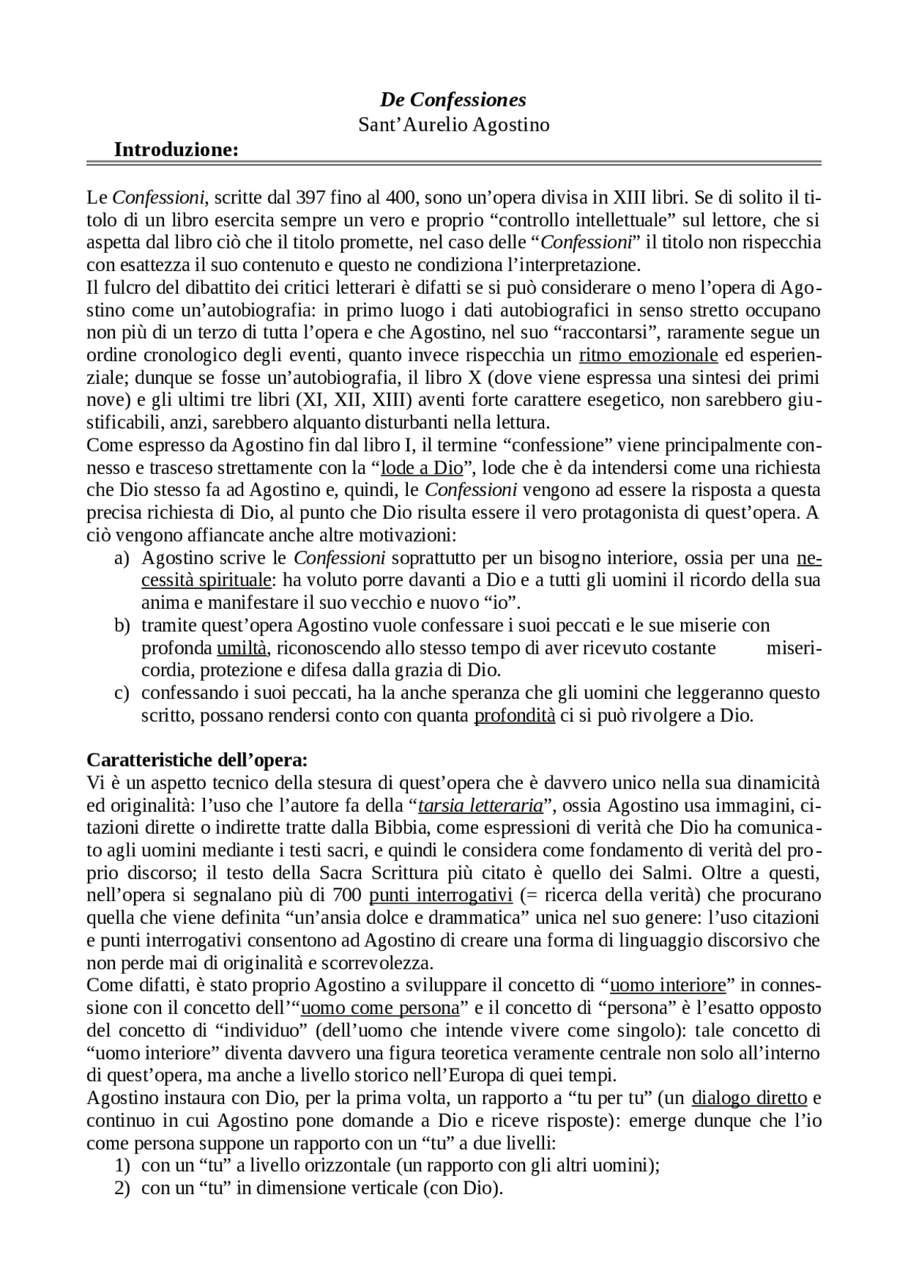 Sintesi Di Le Confessioni Di Agostino Sintesi Del Corso Di