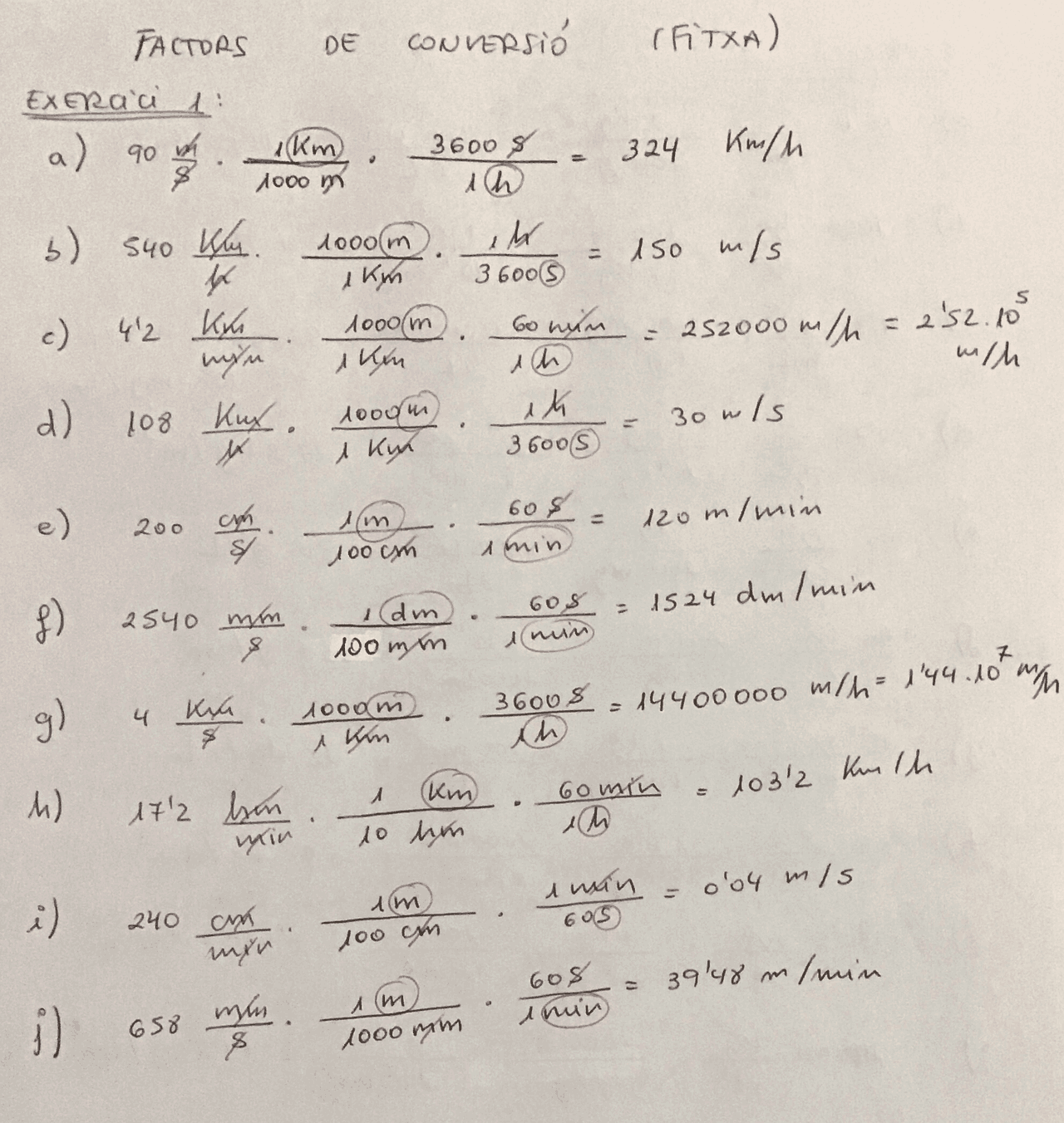 Factores de conversión | Ejercicios de Física | Docsity