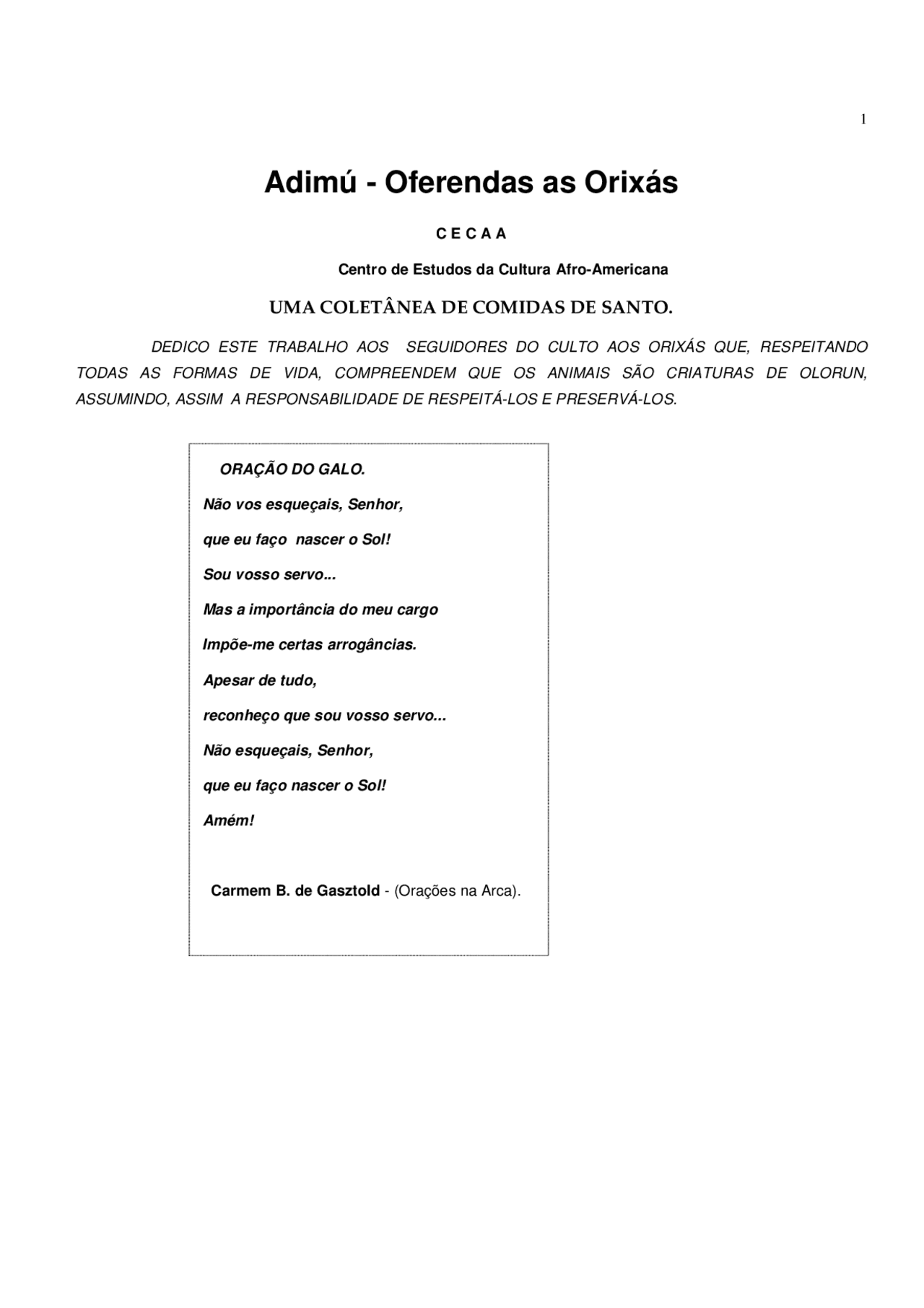Comidas Orixas E Suas Finalidades Resumos Religião Docsity