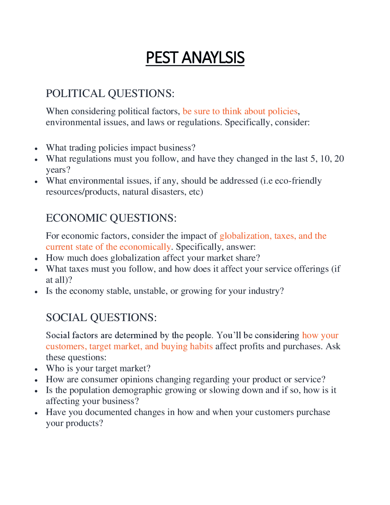 PEST Analysis of a Company Notes | Study notes Management Theory | Docsity