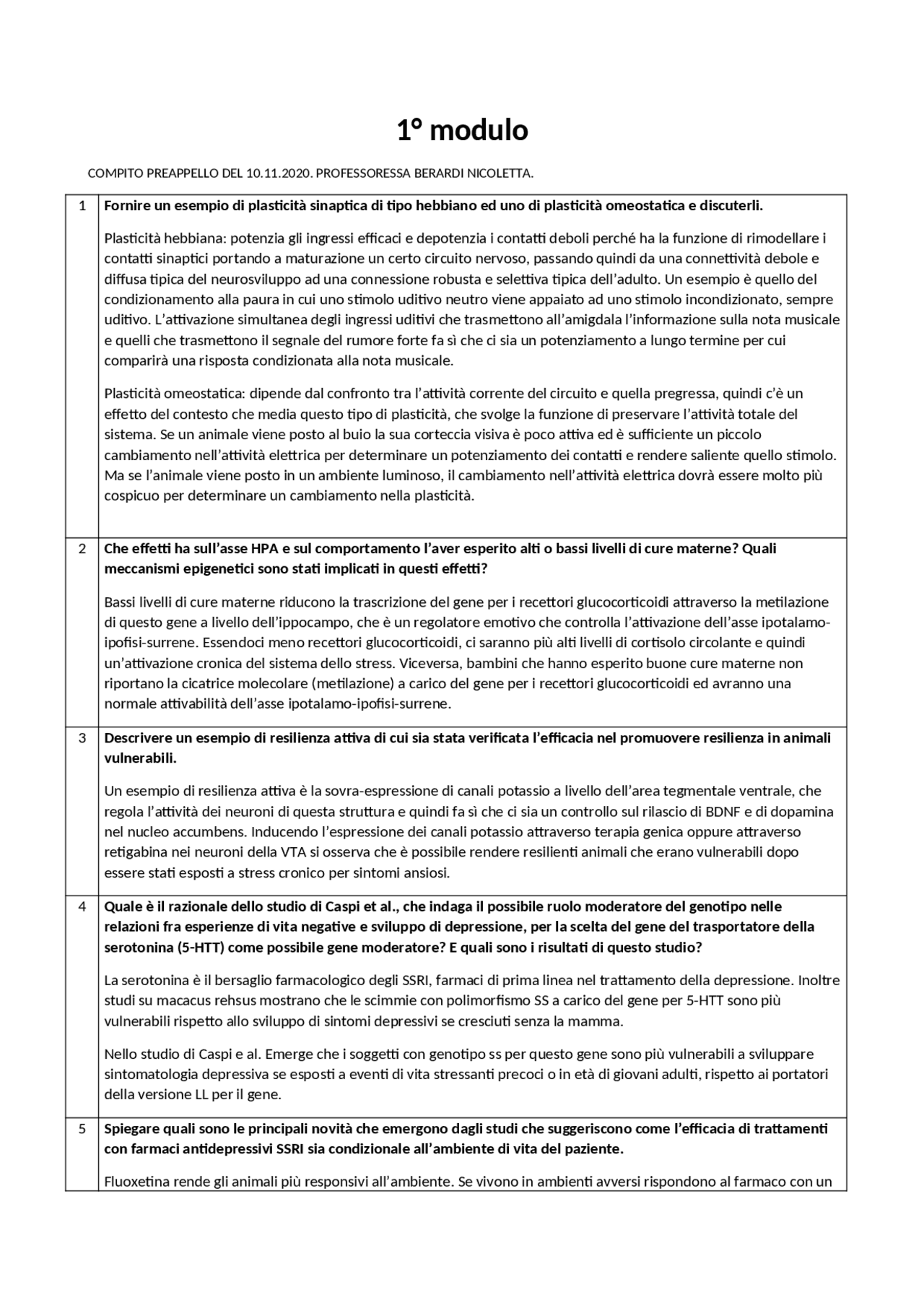 Preappello Di Psicobiologia Domanderisposte Del Compito E Ripasso