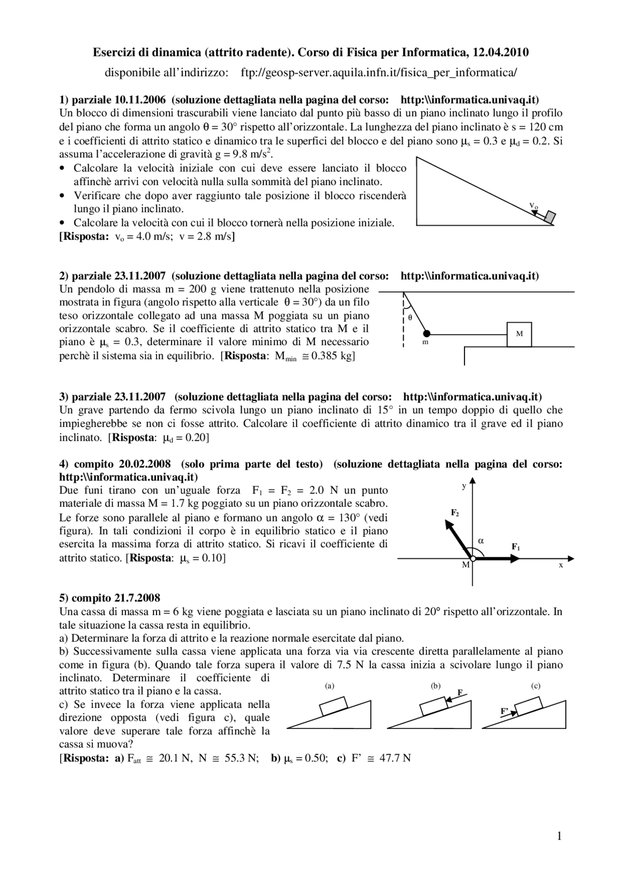 Esercizi Di Fisica Per Infomatica Esercizi Di Fisica Docsity