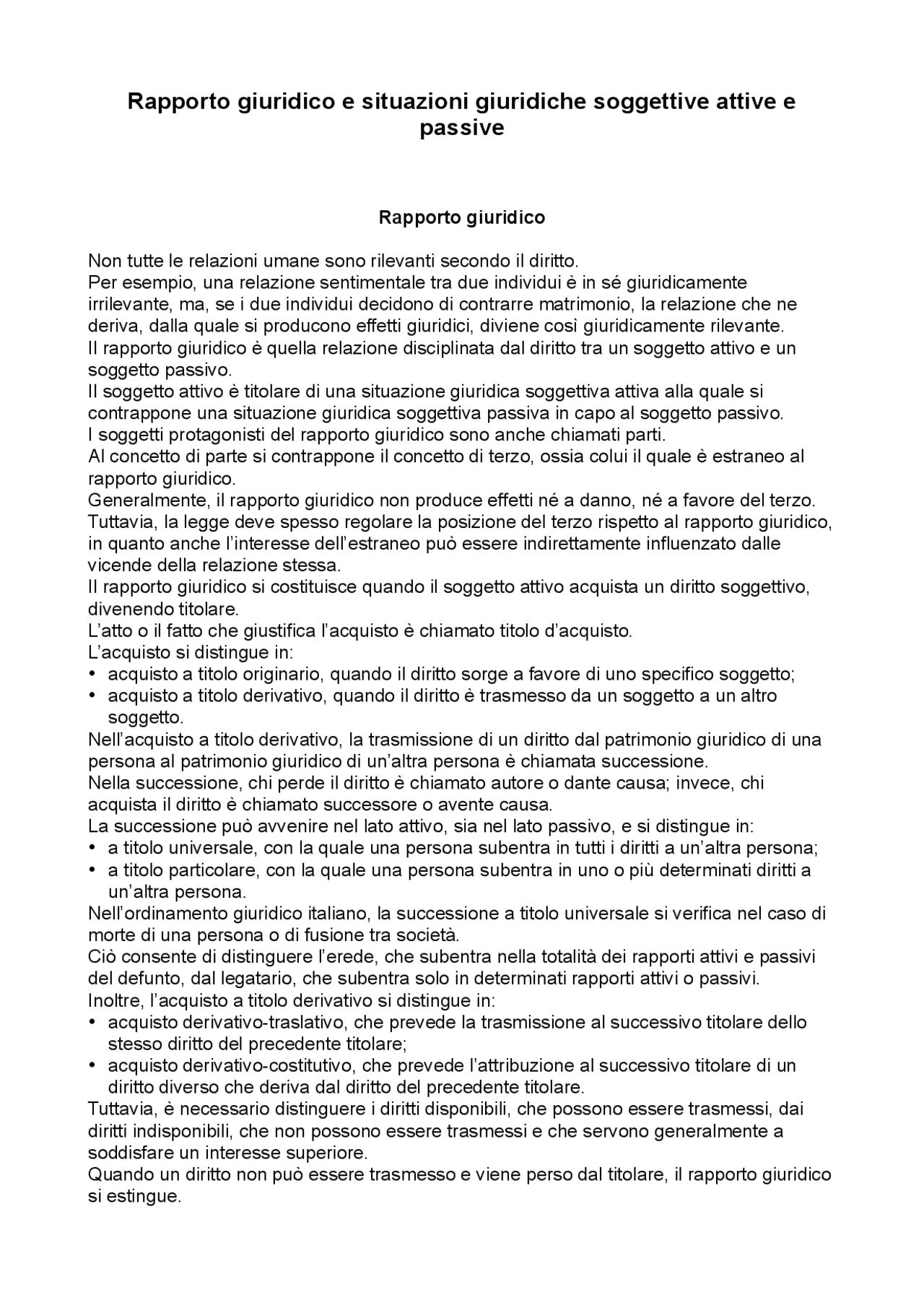 Rapporto Giuridico E Situazioni Giuridiche Soggettive Attive E Passive