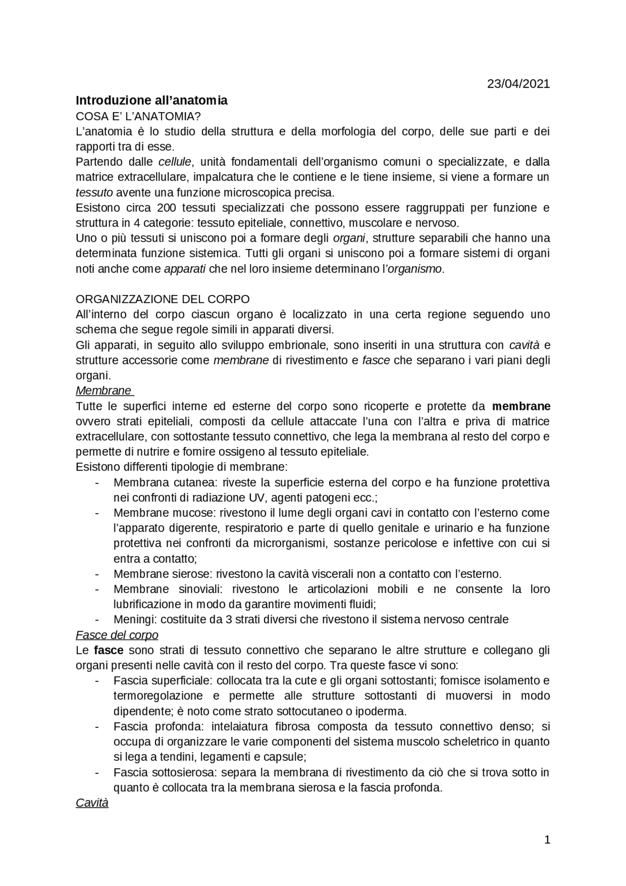 Anatomia Esame Appunti Appunti Di Anatomia Docsity